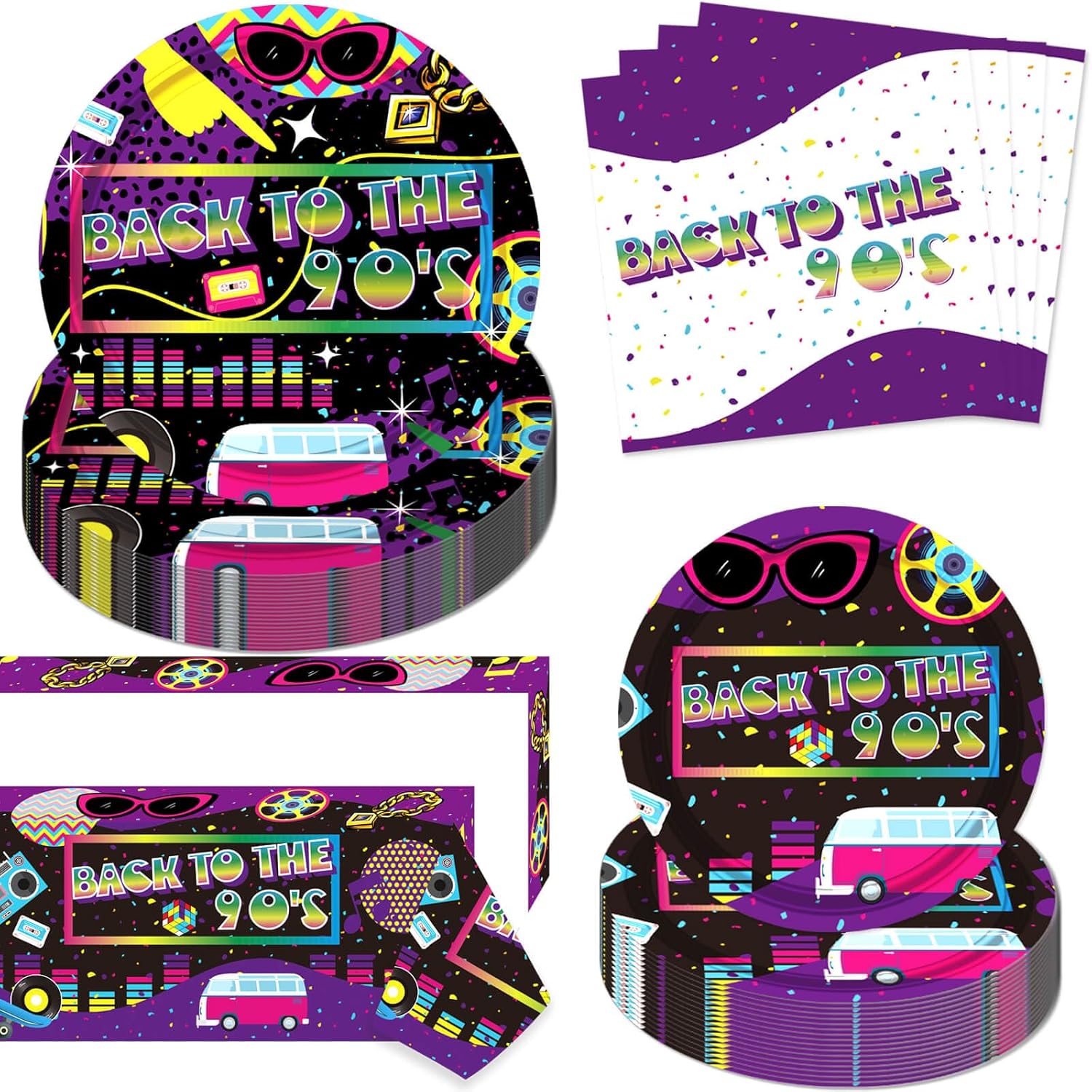 Amazon.com: Letromp Back to The 90's Party Paper Plates Napkins ...