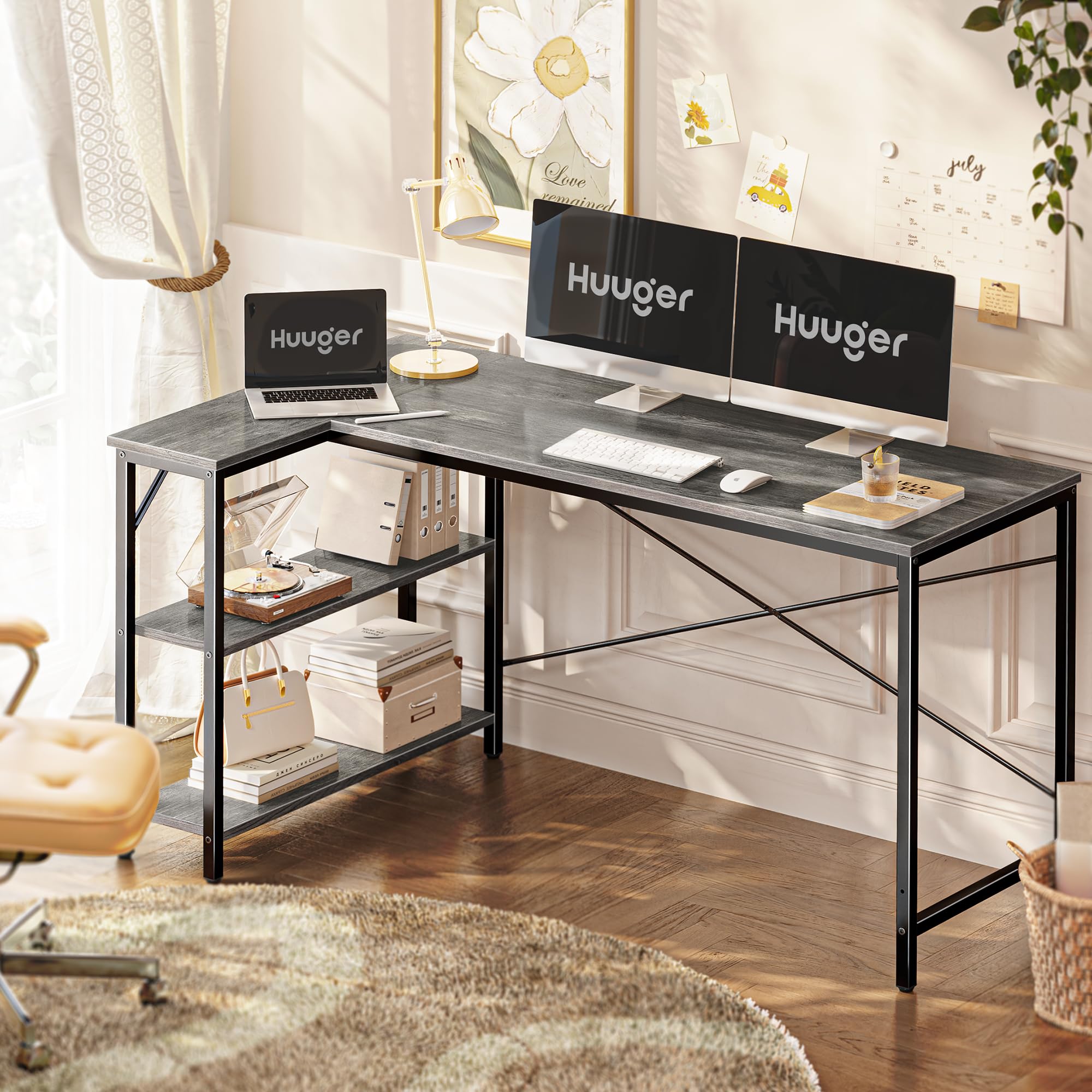 Snapklik.com : Huuger L Shaped Desk, 55 Inches Computer Desk
