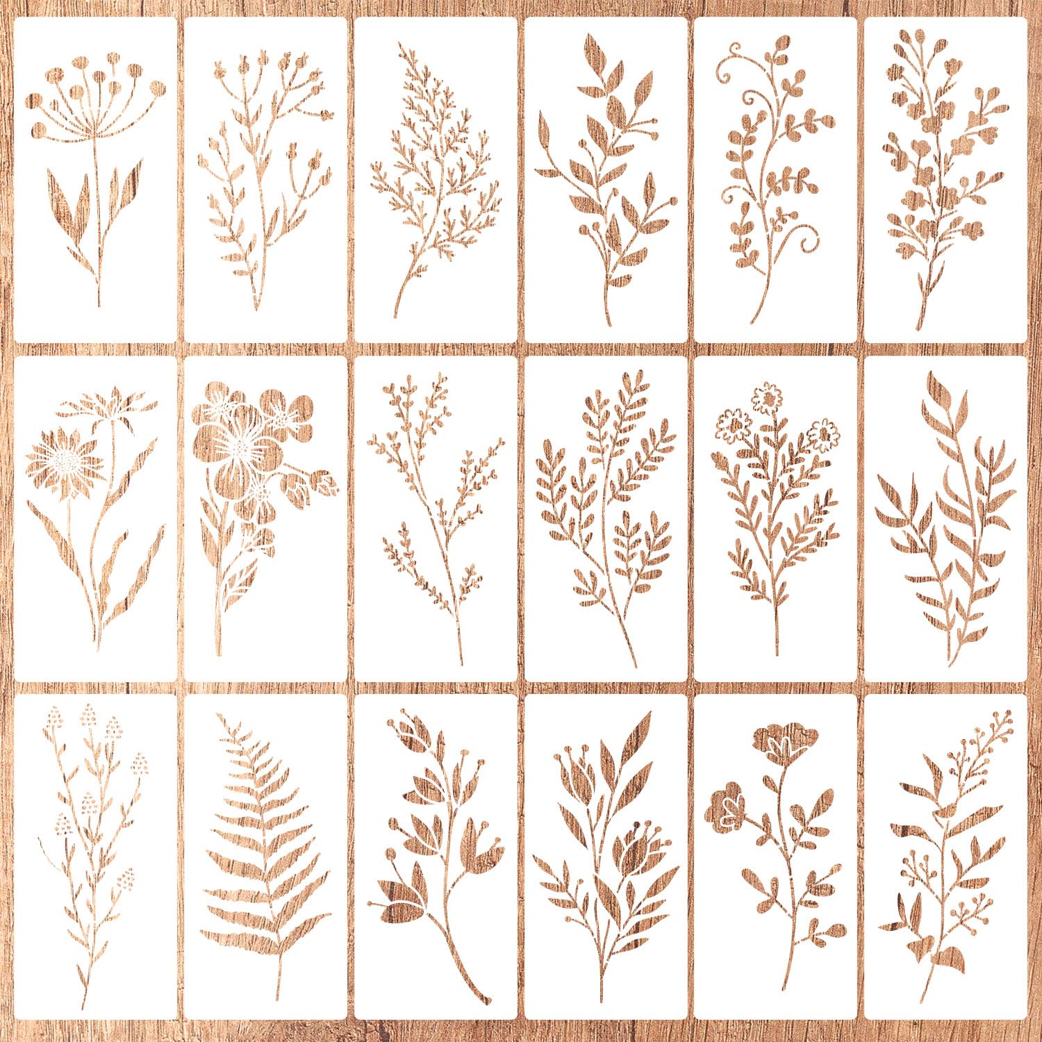 18pcs Large Wildflower Stencils for Painting, Leaves and Flower Stencil ...