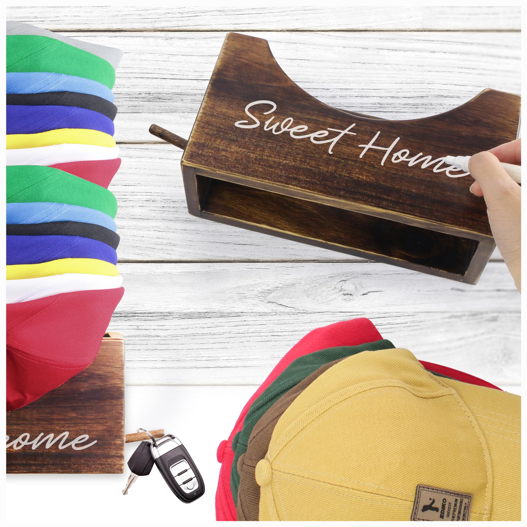 Amazon.com: SENSUNIQ 2025 New Rustic Wooden Hat Holder Display Stand ...