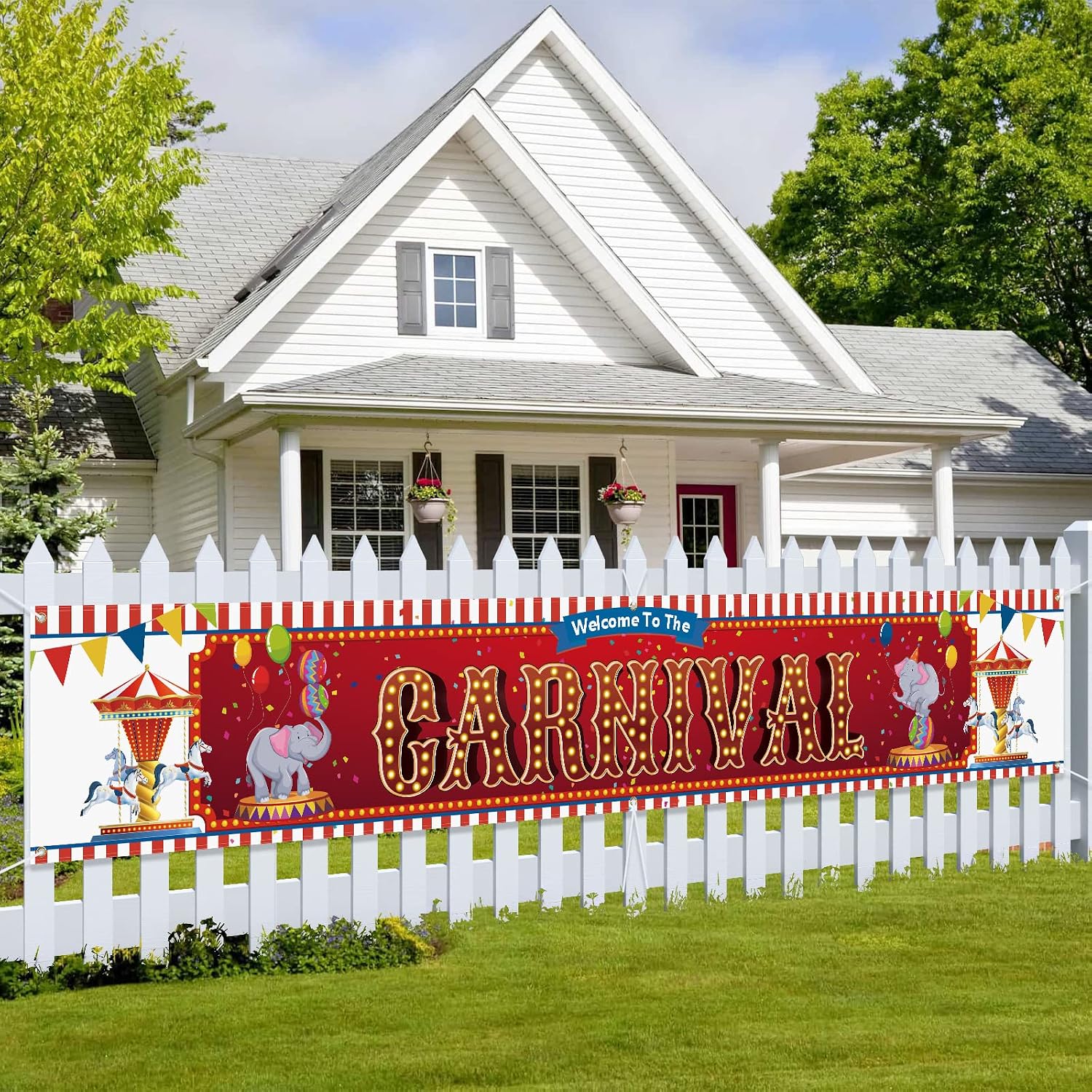 Amazon.com: Arosche Carnival Decorations Banner 120" x 20" Double ...