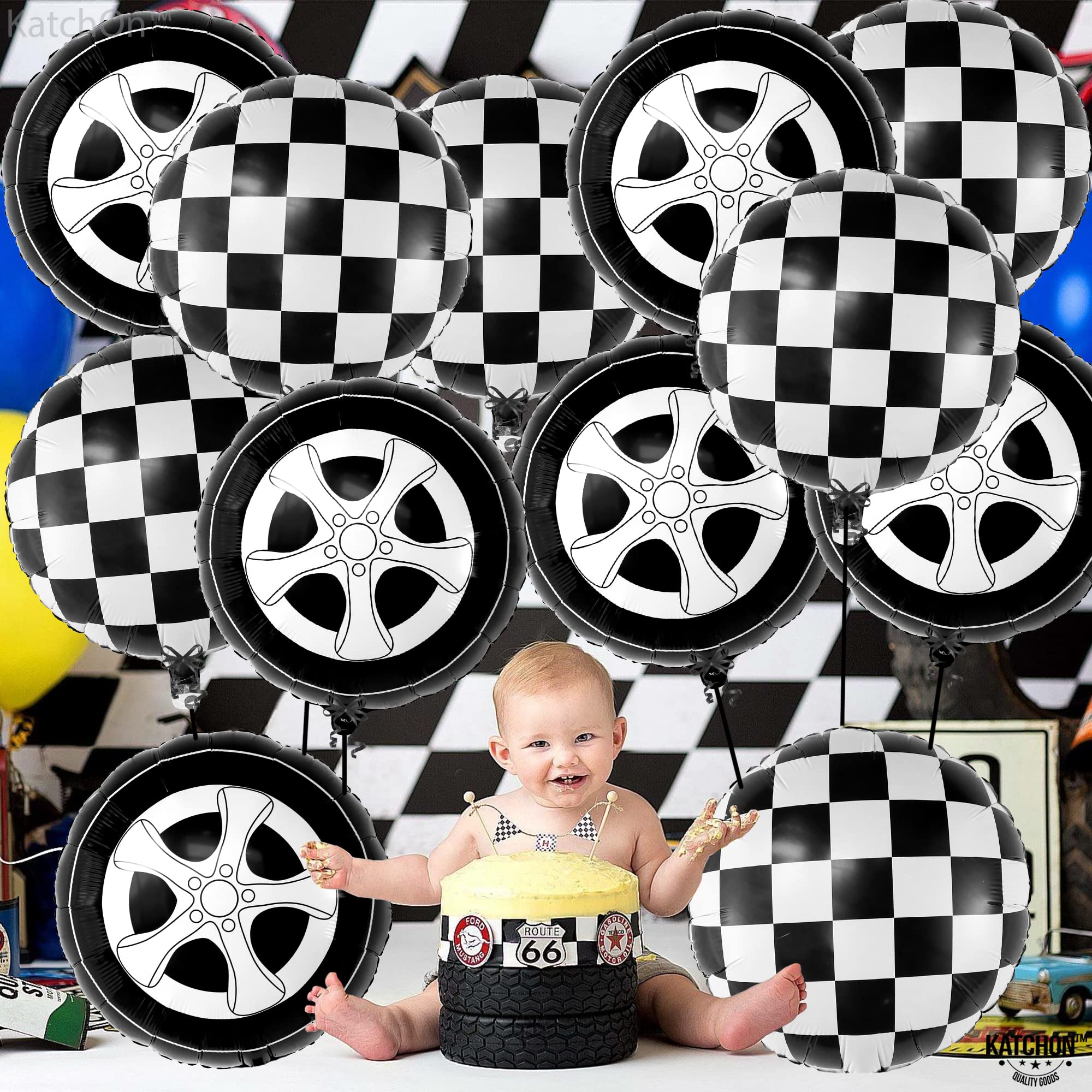 Snapklik.com : Huge Tire Balloons And Checkered Balloons - 18 Inch ...