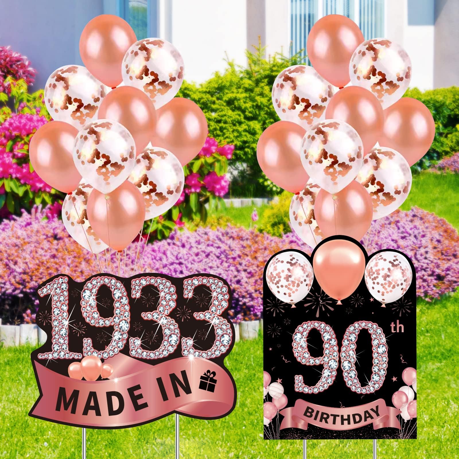 Amazon.com : 2Pcs 90th Birthday Yard Sign Decorations for Girls, Rose ...
