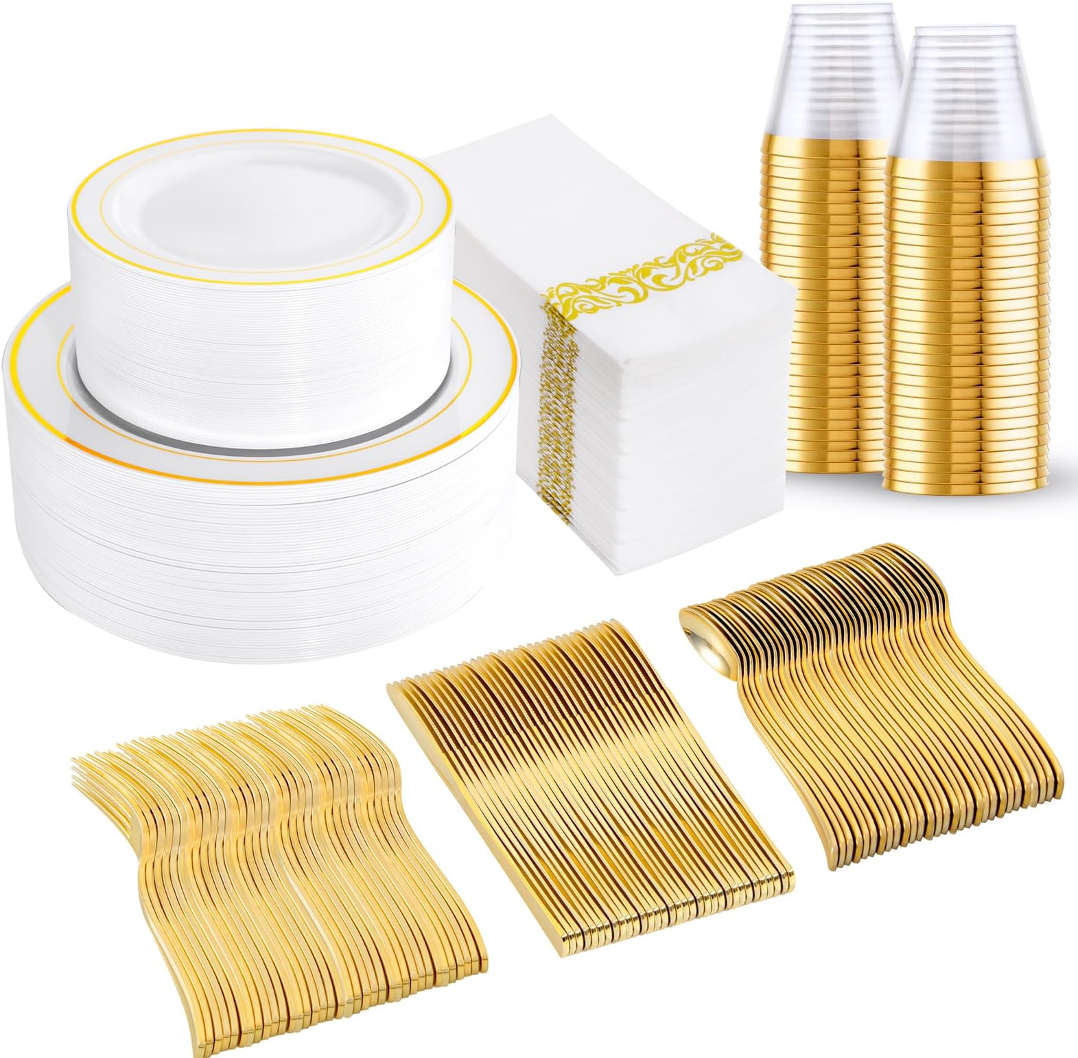 Amazon.com: 350PCS Party Supplies Plates Set - Disposable Gold ...