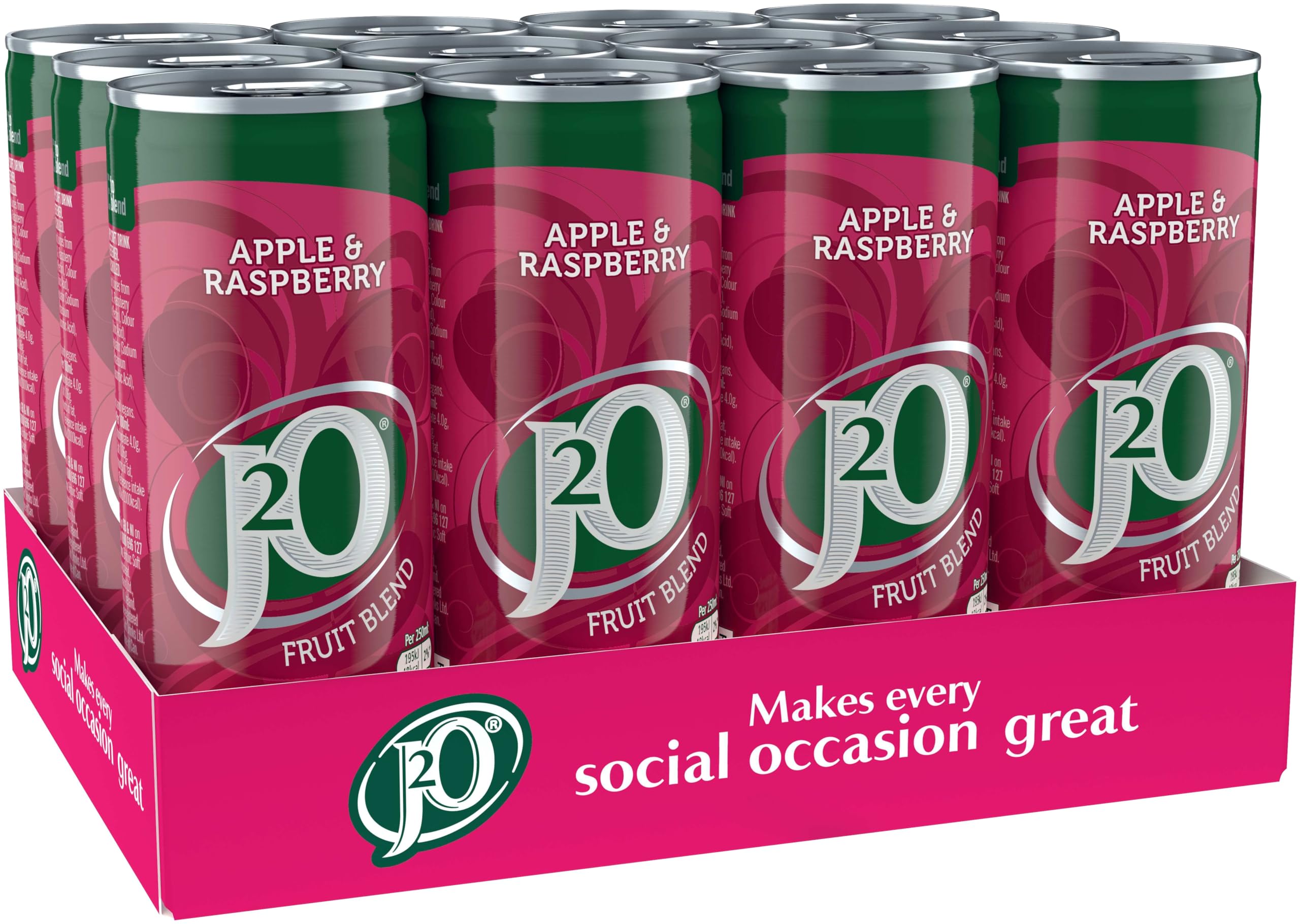 J2O Fruit Juice, Apple and Raspberry, 250ml Cans (Pack of 12) : Amazon ...