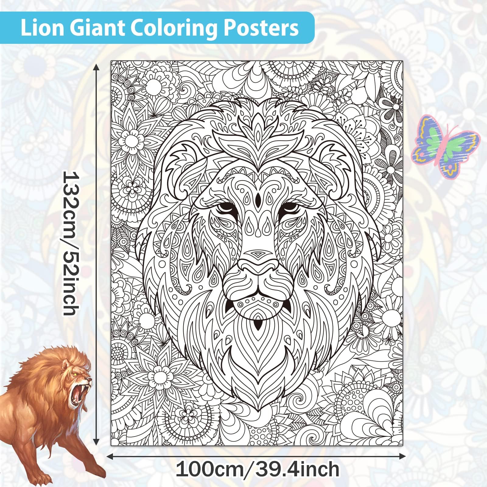 Snapklik.com : Lion Giant Coloring Posters For Kids Adults Large Lion ...