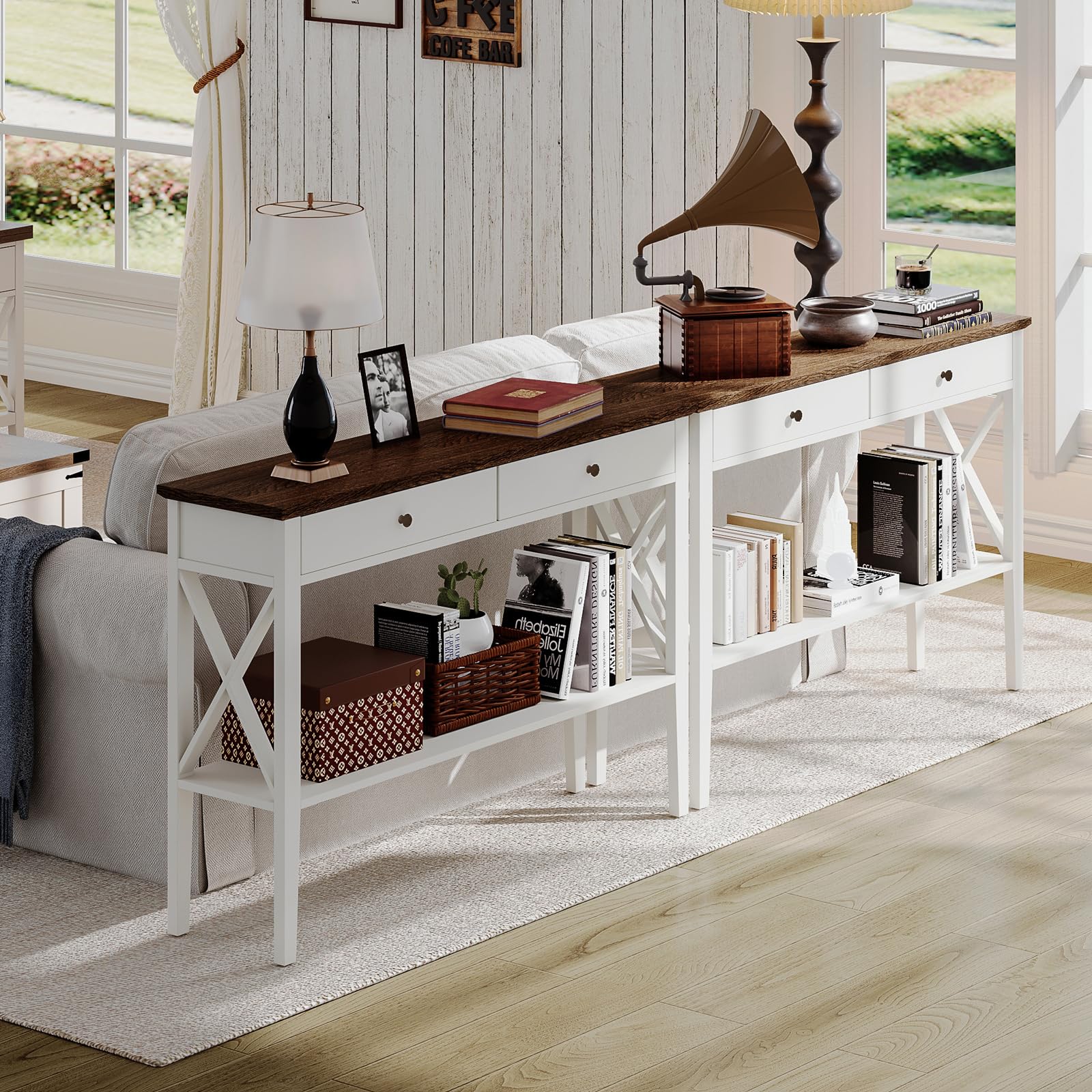 Rustic Storage Table 47 Inch Farmhouse Console Table With Storage Shelf ...