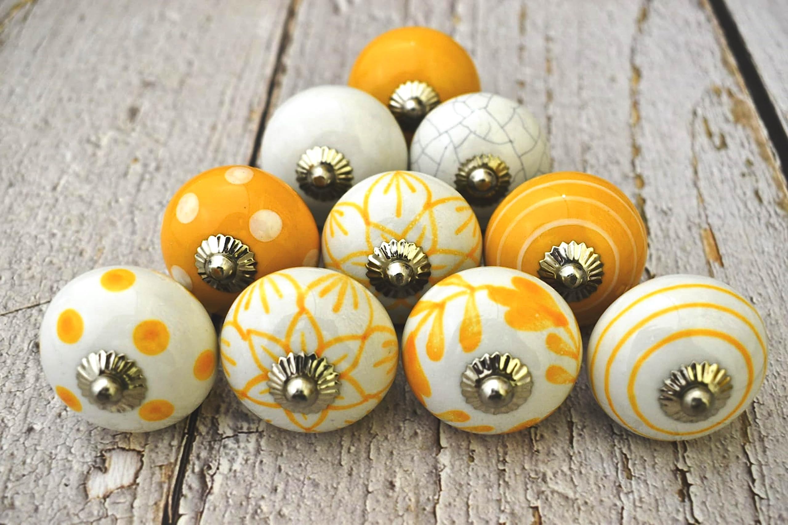 ARTISNO Beautiful Yellow and White Ceramic Knobs Kitchen Cabinet Drawer ...