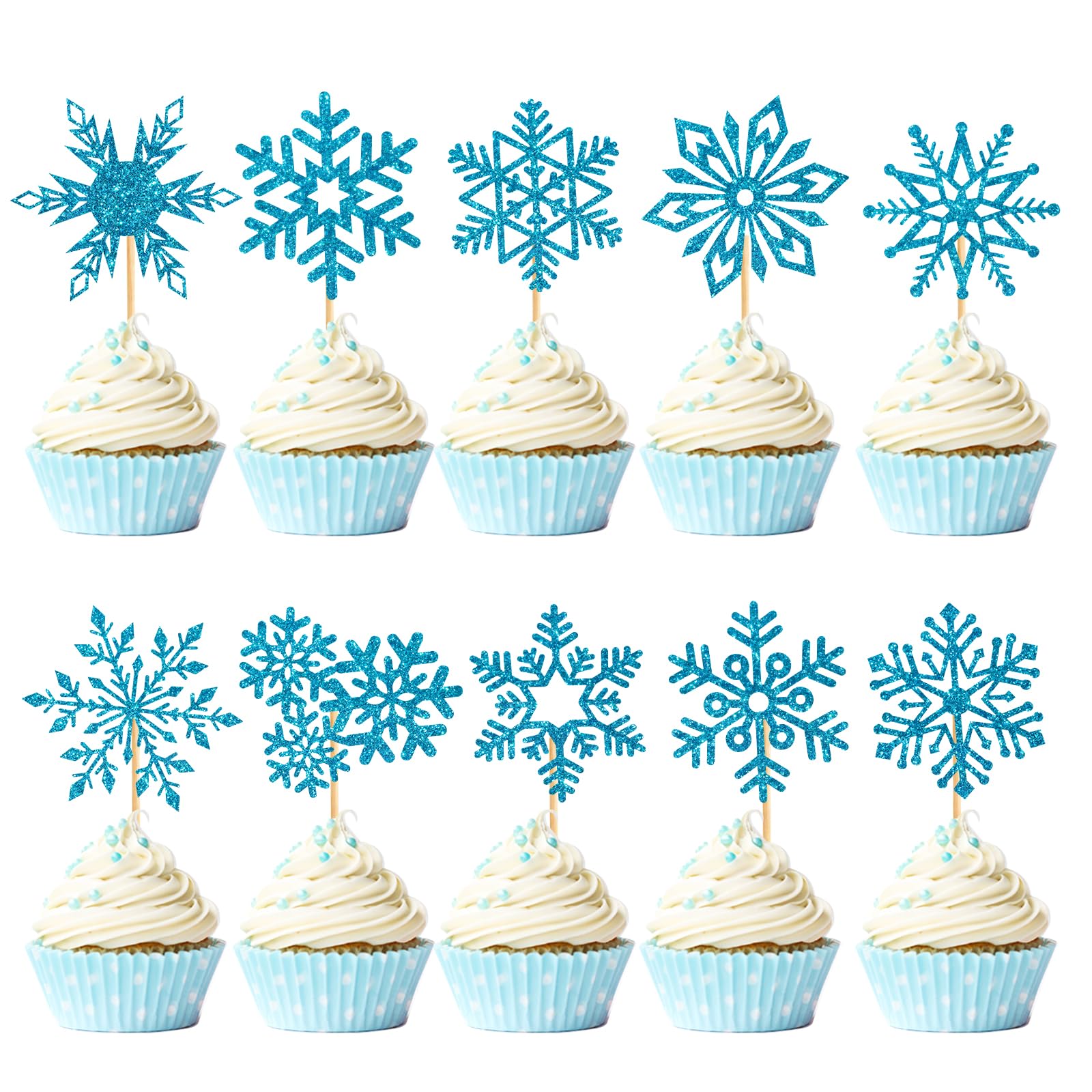 Amazon.com: 60Pcs Snowflake Cupcake Toppers,Glitter Winter Frozen Theme ...