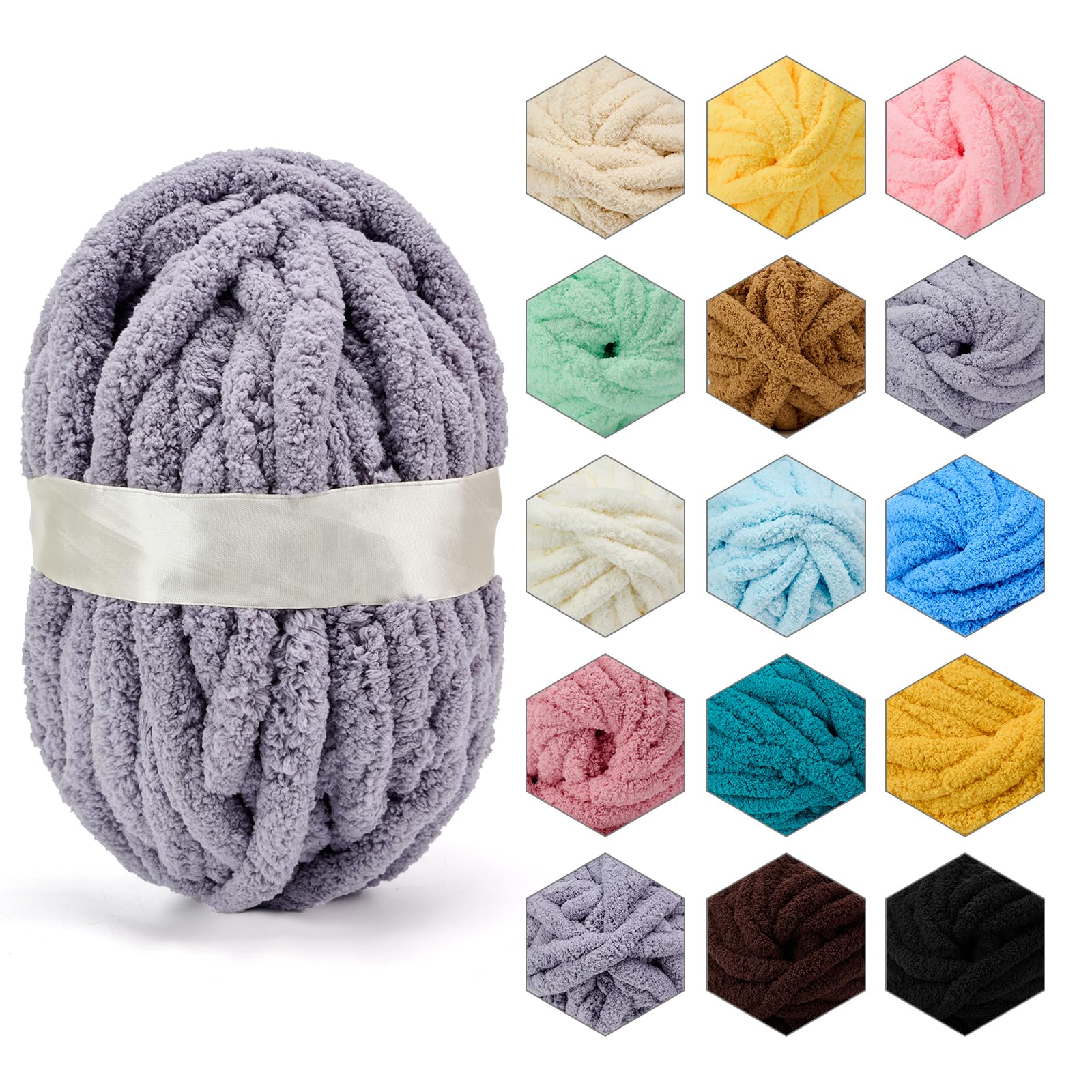 Amazon.com: ERLYEEN Chenille Chunky Yarn Super Bulky Soft Thick Fluffy ...