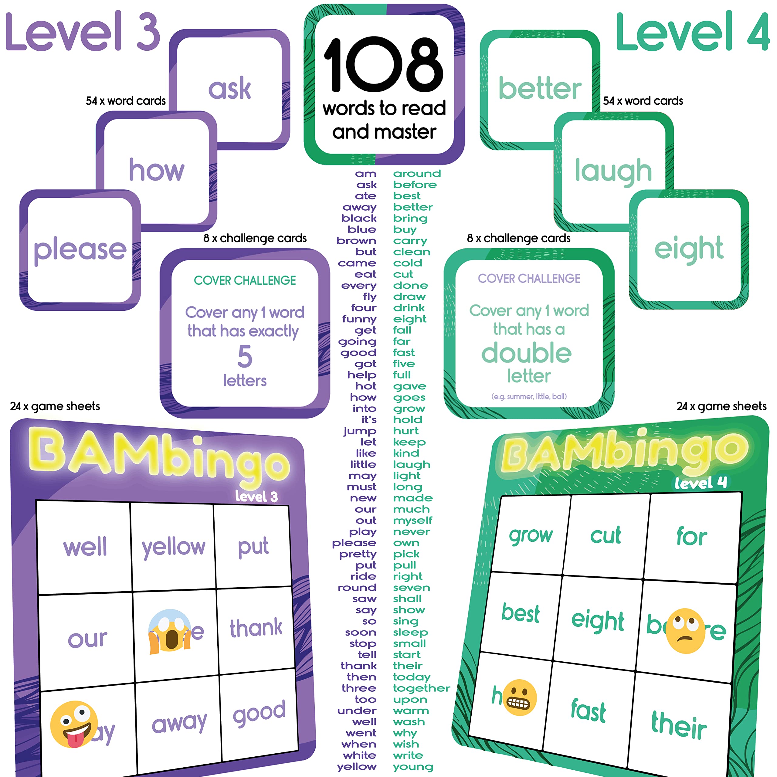 Snapklik.com : THE BAMBINO TREE Sight Word Bingo Game Level 3 & 4