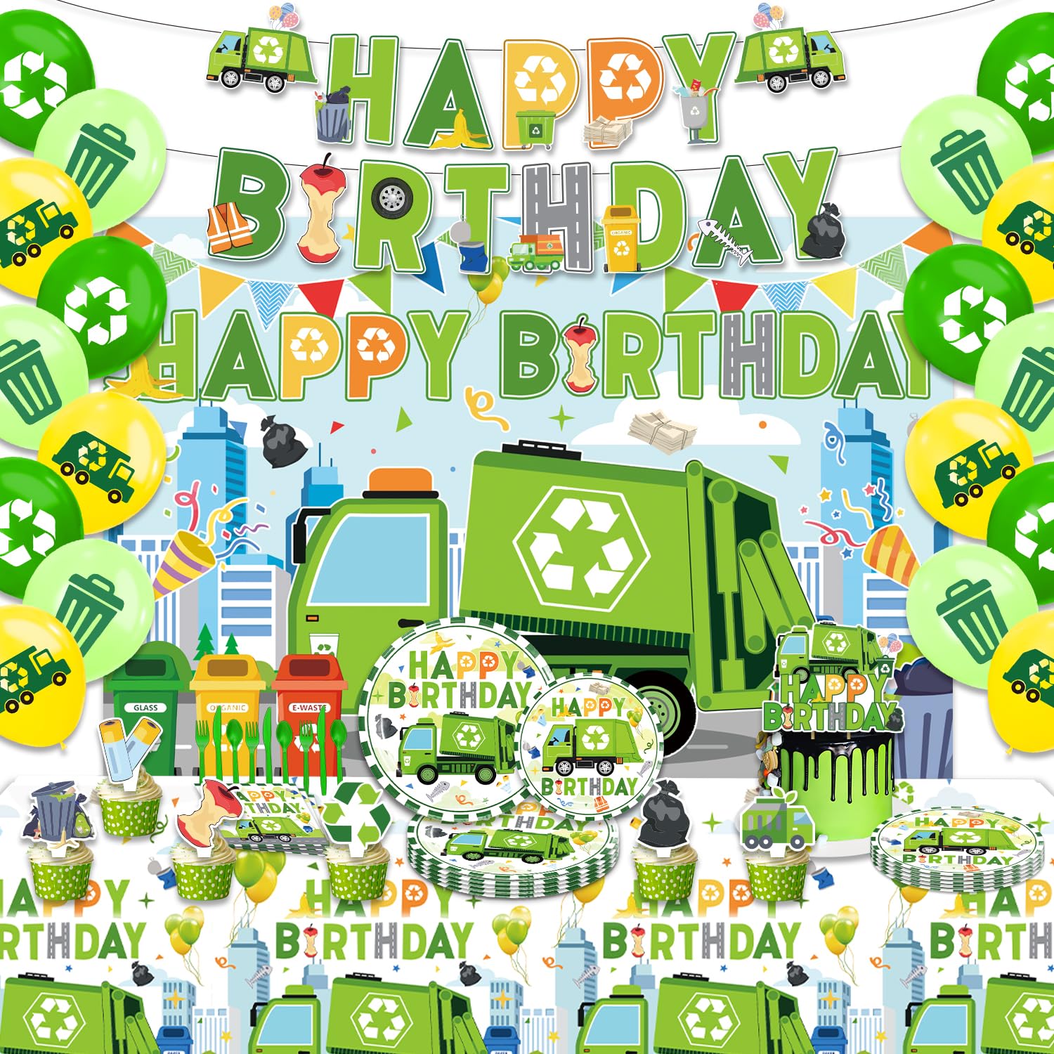 Amazon.com: Trash Truck Birthday Decorations，Garbage Truck Birthday ...