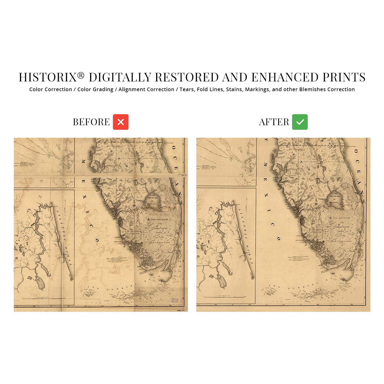 Snapklik.com : Historix Vintage 1846 Florida Map Poster - 24 X 24 Inch ...