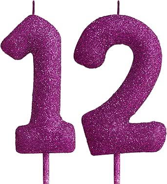 Amazon.com: Cxryrzhe 12th Glitter Birthday Candles Purple Number 12 ...