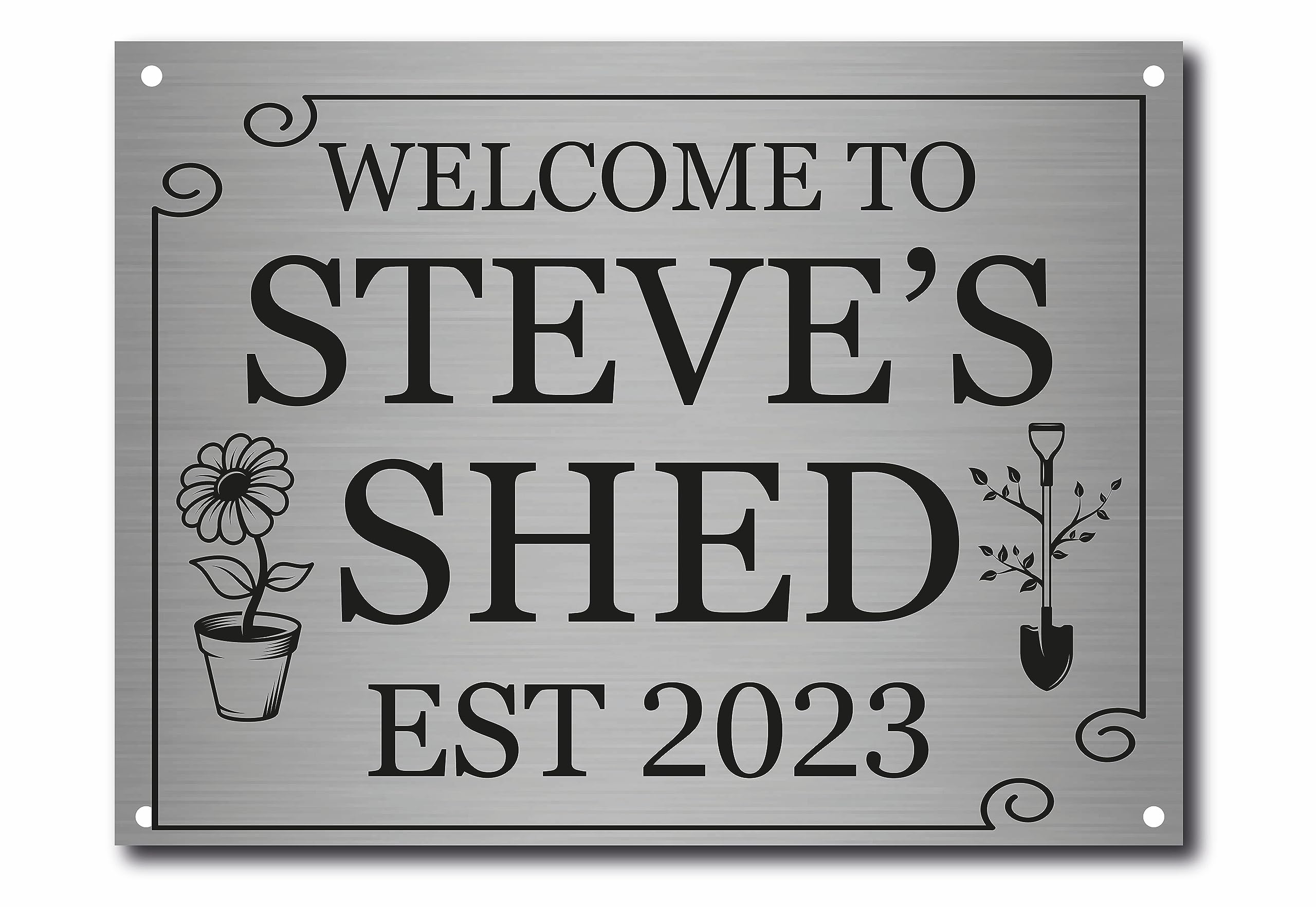 Personalised Indoor/Outdoor Silver Garden Shed Sign Metal Plaque Gifts ...