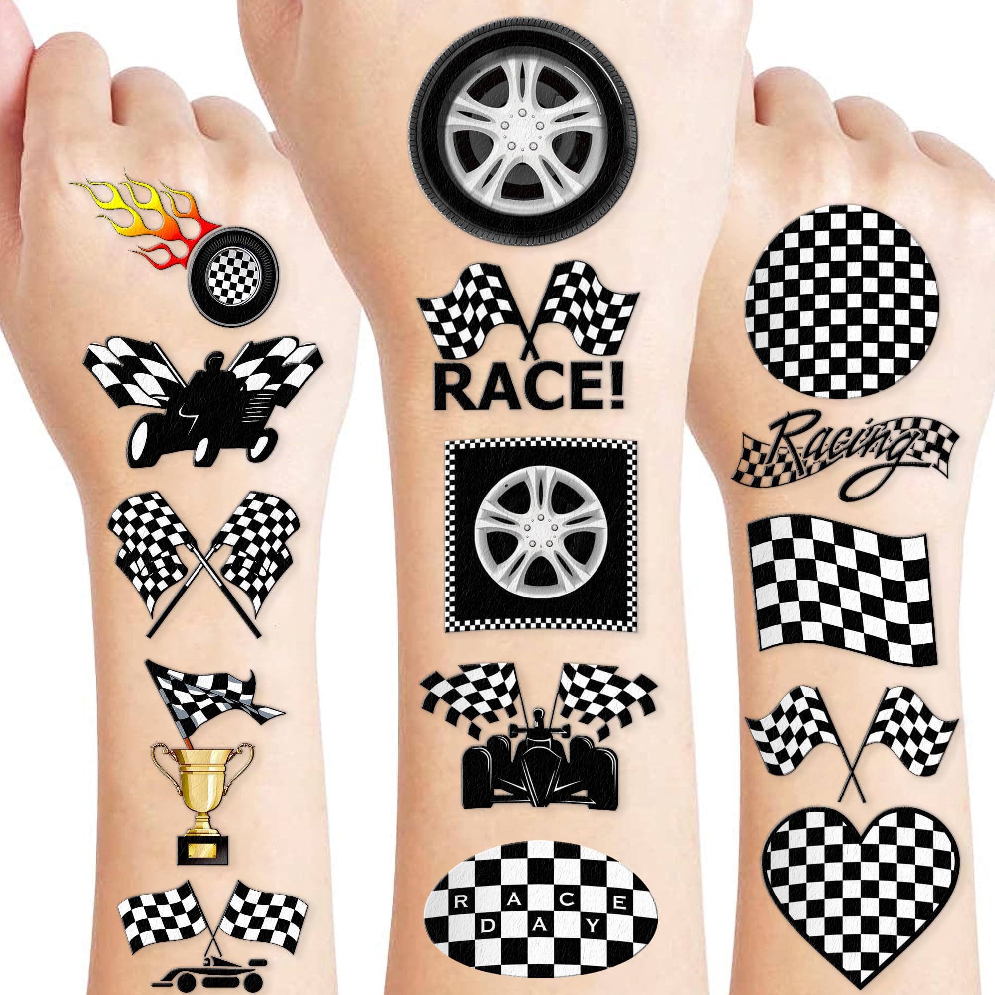 Amazon.com: Funny Race Car Checkered Flags Temporary Tattoos Stickers ...