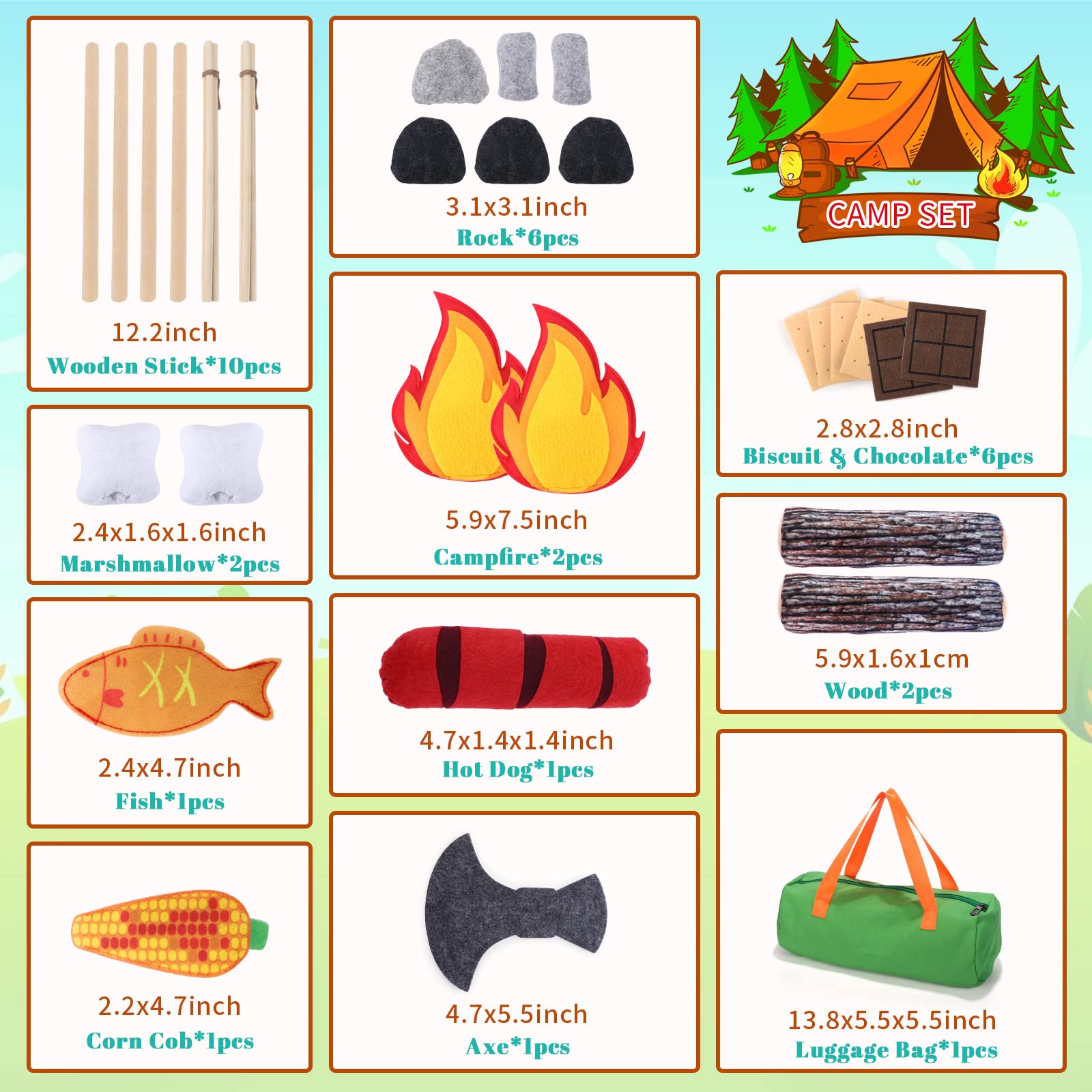 Snapklik.com : 34 Pcs Pretend Camping Set Kids Campfire Toys Plush Felt ...