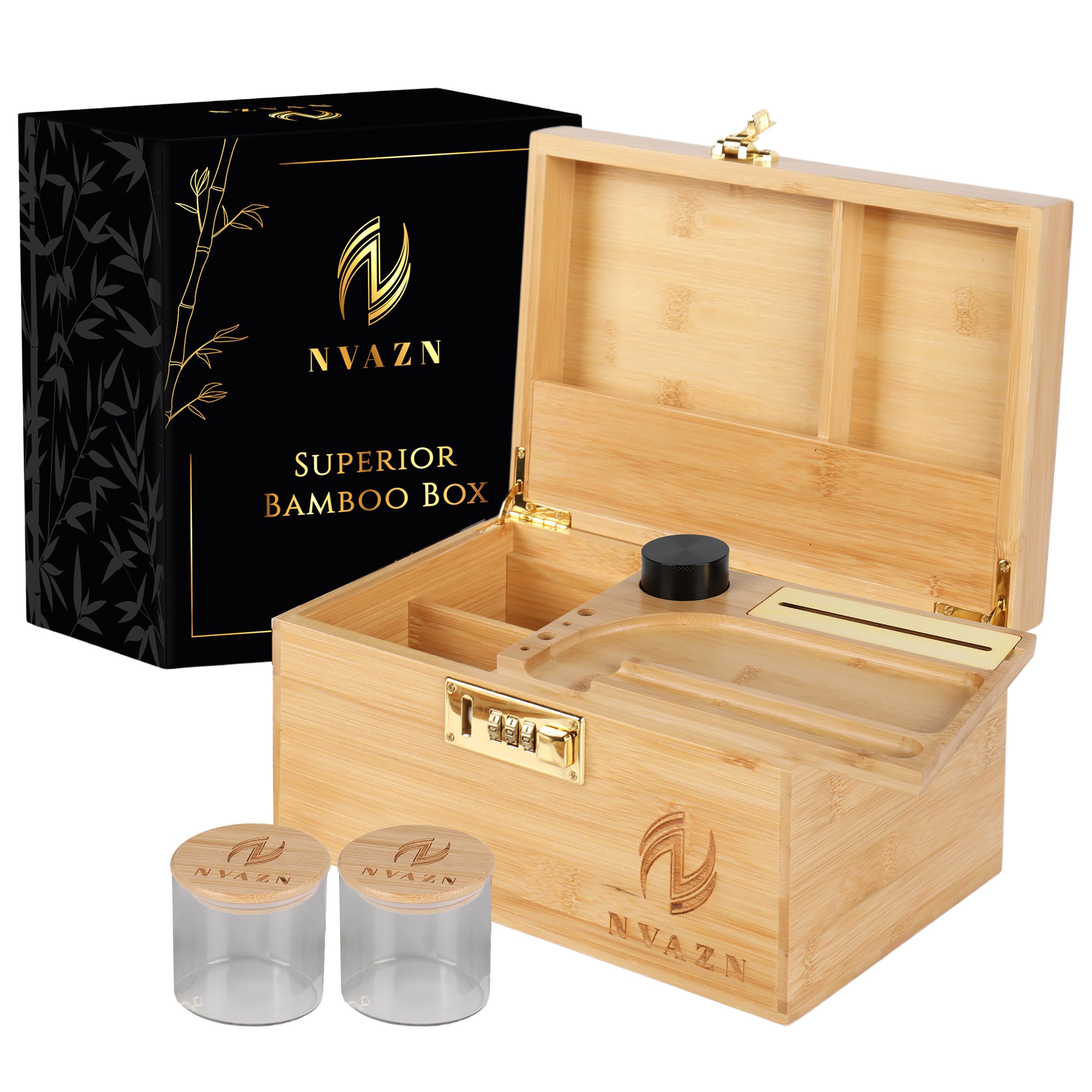 Amazon.com: NVAZN Bamboo Lockable Wooden Storage box with Combination ...