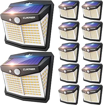 CLAONER Solar Lights Outdoor, [128 LED/12 Packs] Motion Sensor Lights 3 Working Modes for ...