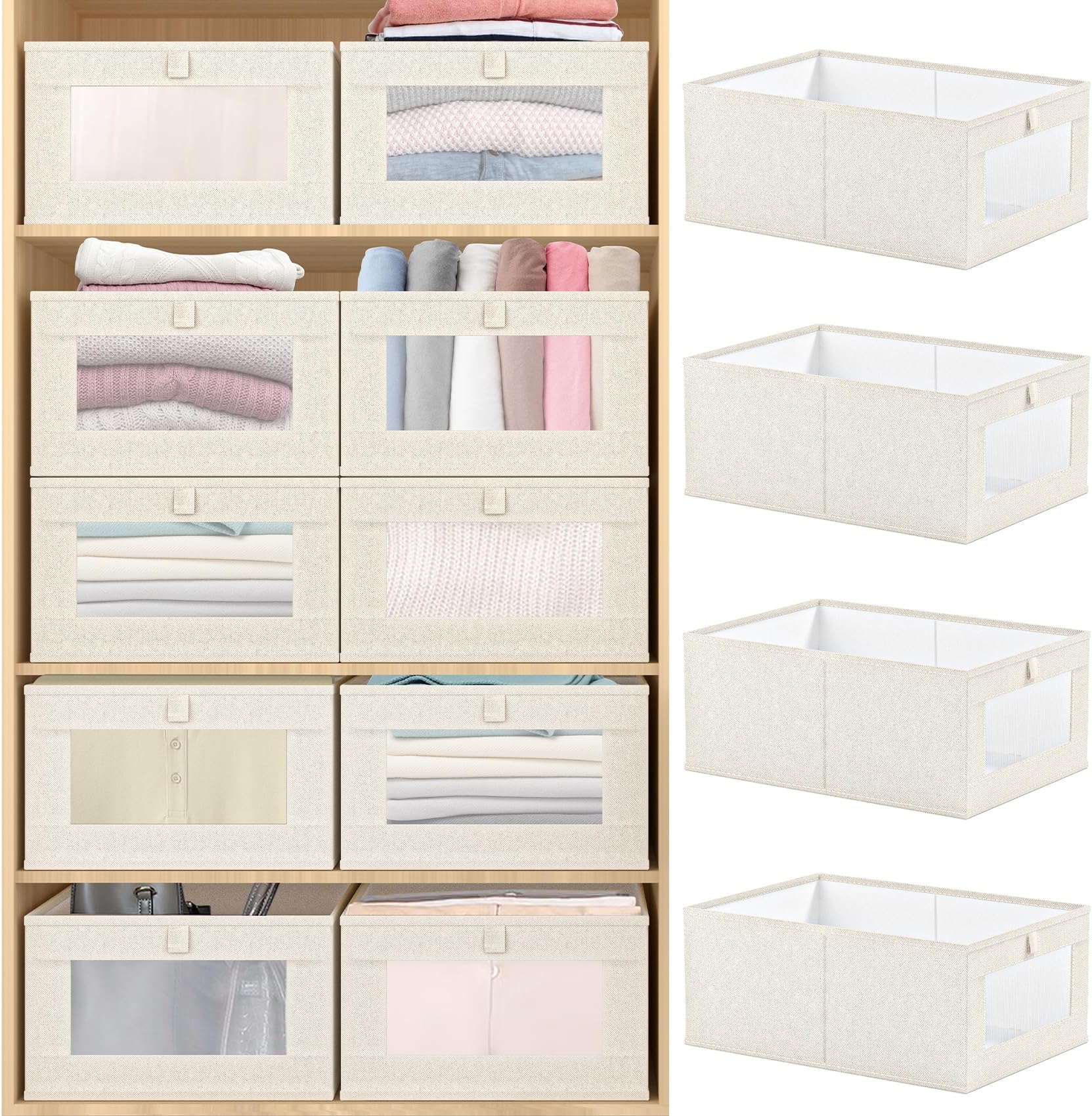 Amazon.com: 6 Pieces Linen Closet Storage Bins with Clear Window, Shelf ...