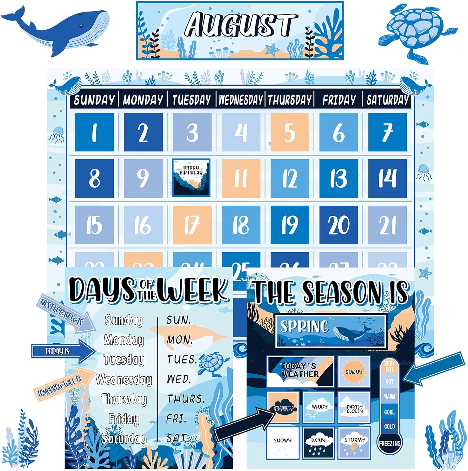 Amazon.com : Justforjoyful Ocean Sea Calendar Bulletin Board Set for ...