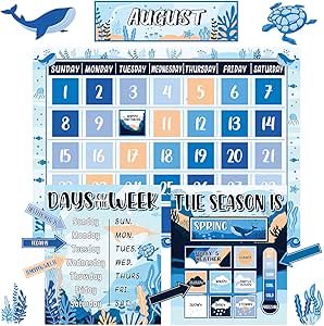 Amazon.com : Justforjoyful Ocean Sea Calendar Bulletin Board Set for ...