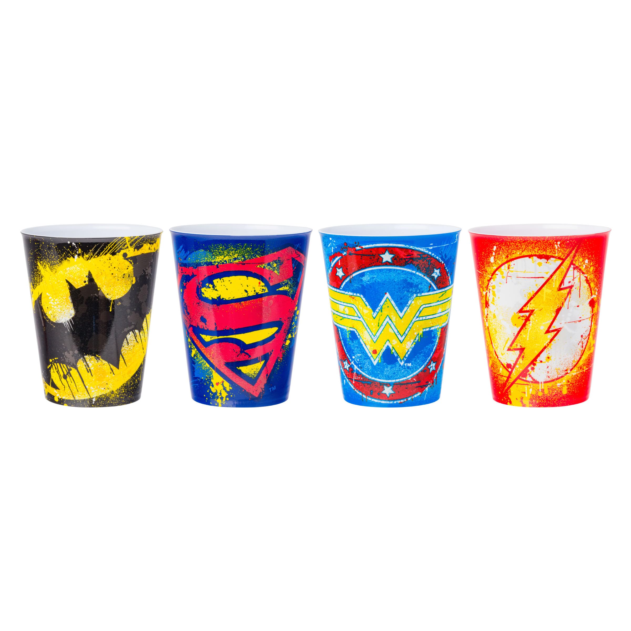Snapklik.com : Silver Buffalo DC Splatter Paint Logo 4-Pack Plastic ...