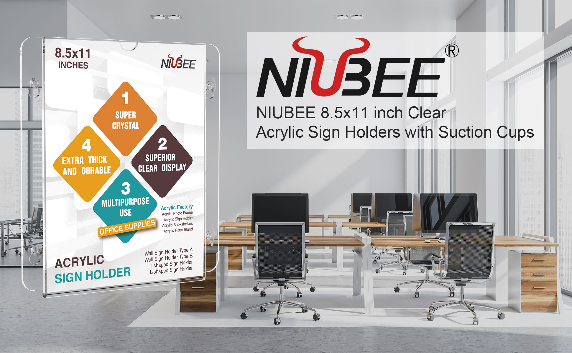 Watch NIUBEE Acrylic Window Sign Holder with Suction Cups on Amazon Live