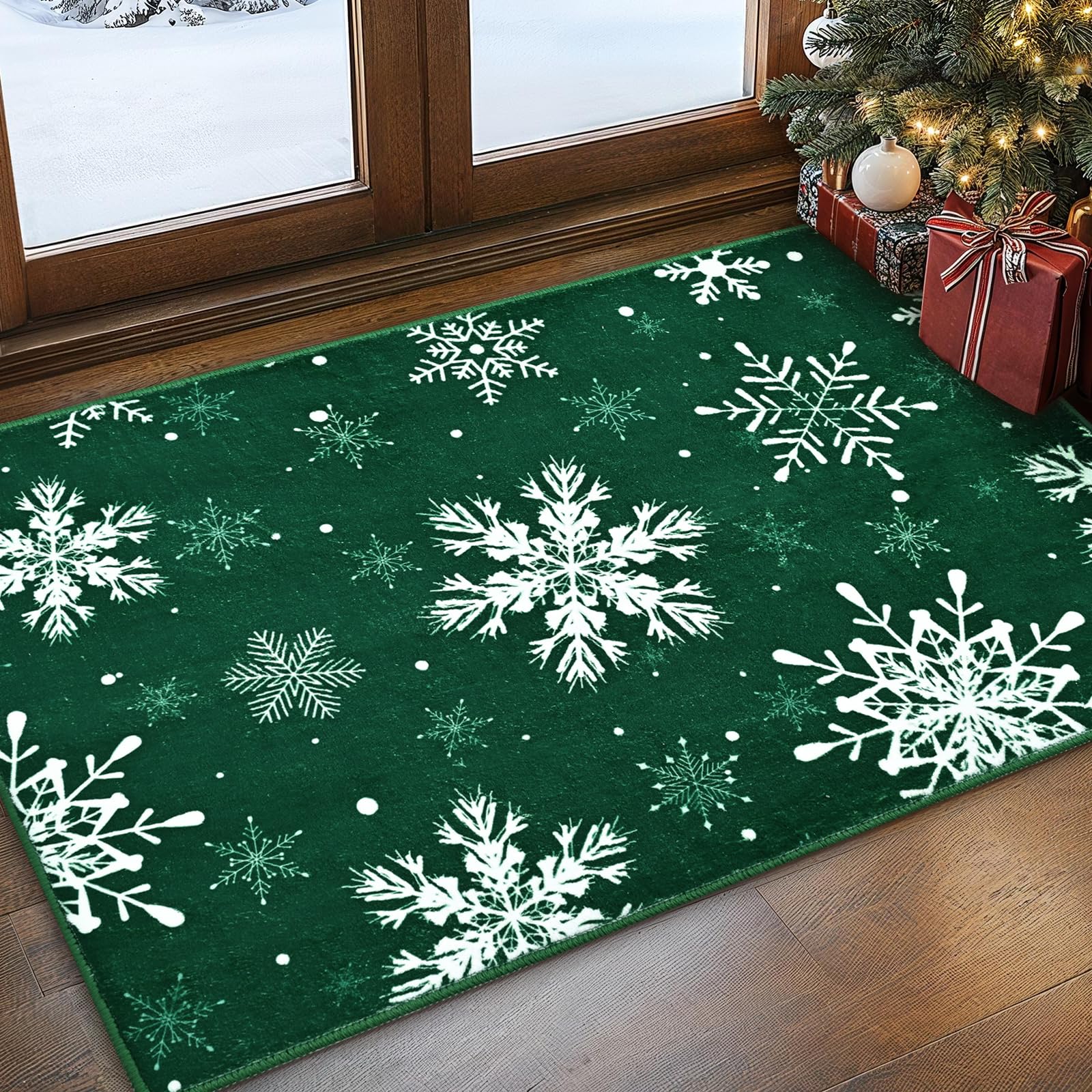 Amazon.com: FRAMICS Christmas Snowflake Area Rug, Green 2x3 Rug ...