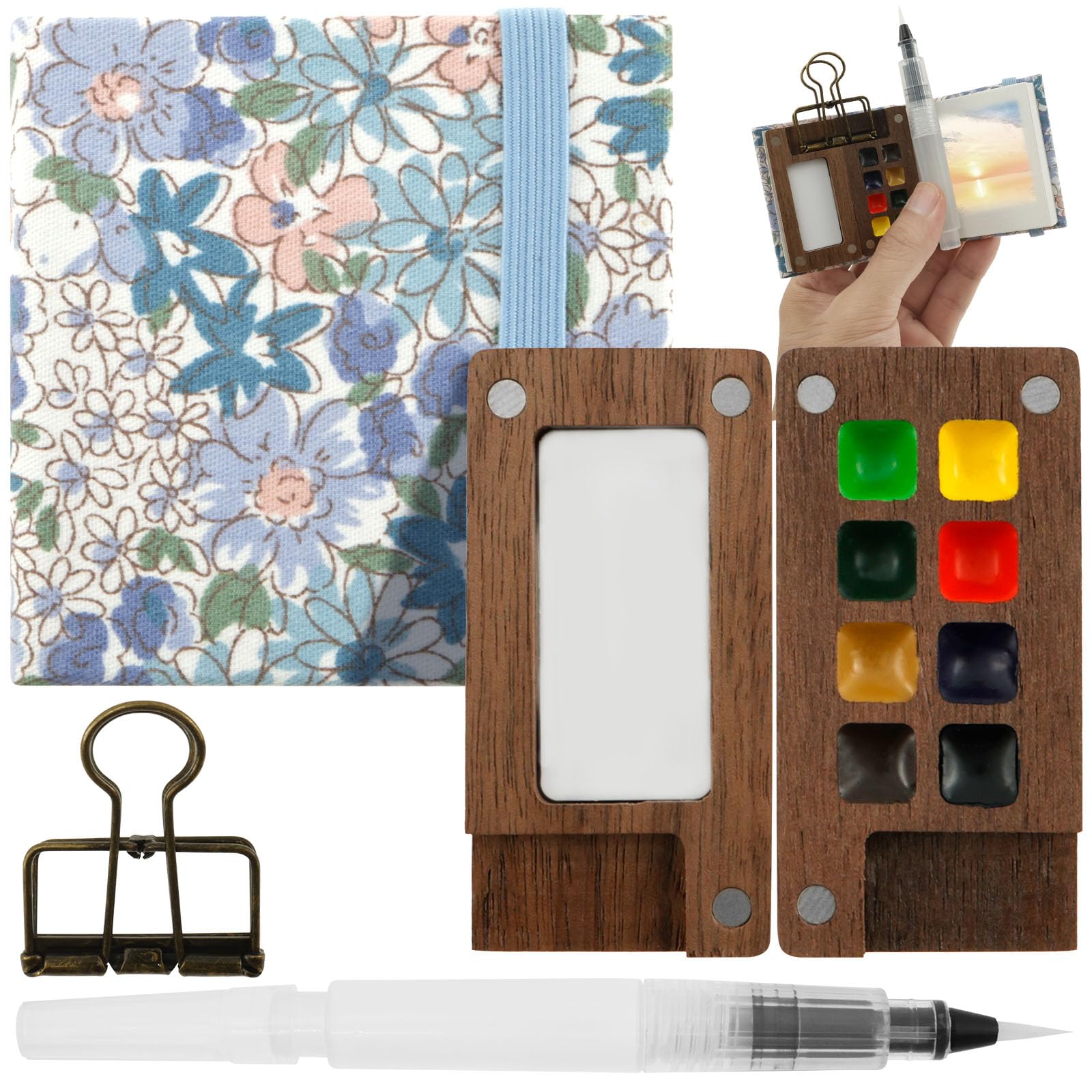 Portable Watercolor Palette Set, Pocket Artist Watercolor Travel Set, 8 ...