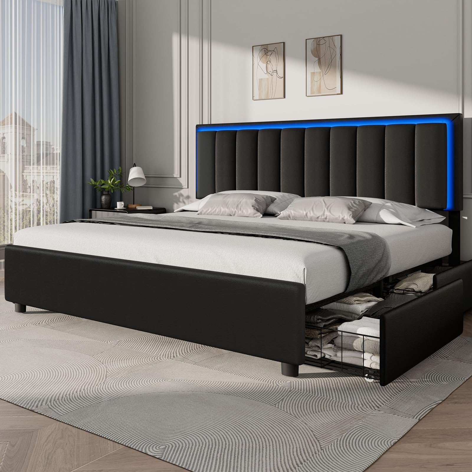 Amazon.com: IMMERSTABLE King Bed Frames with 4 Drawers and LED ...