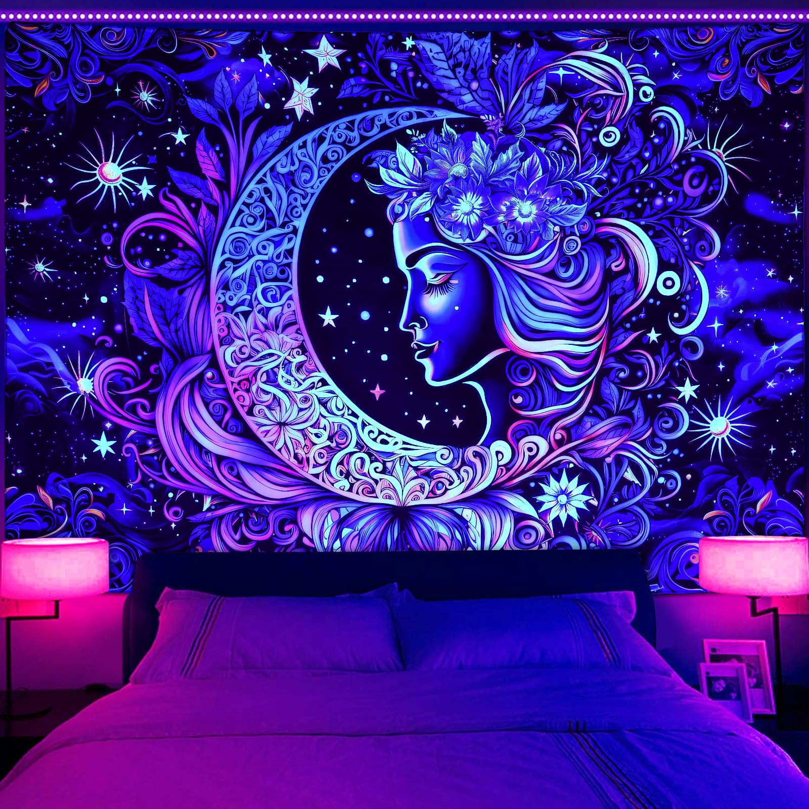 Amazon.com: AtawLege Blacklight Tapestry UV Reactive Tapestries Moon ...