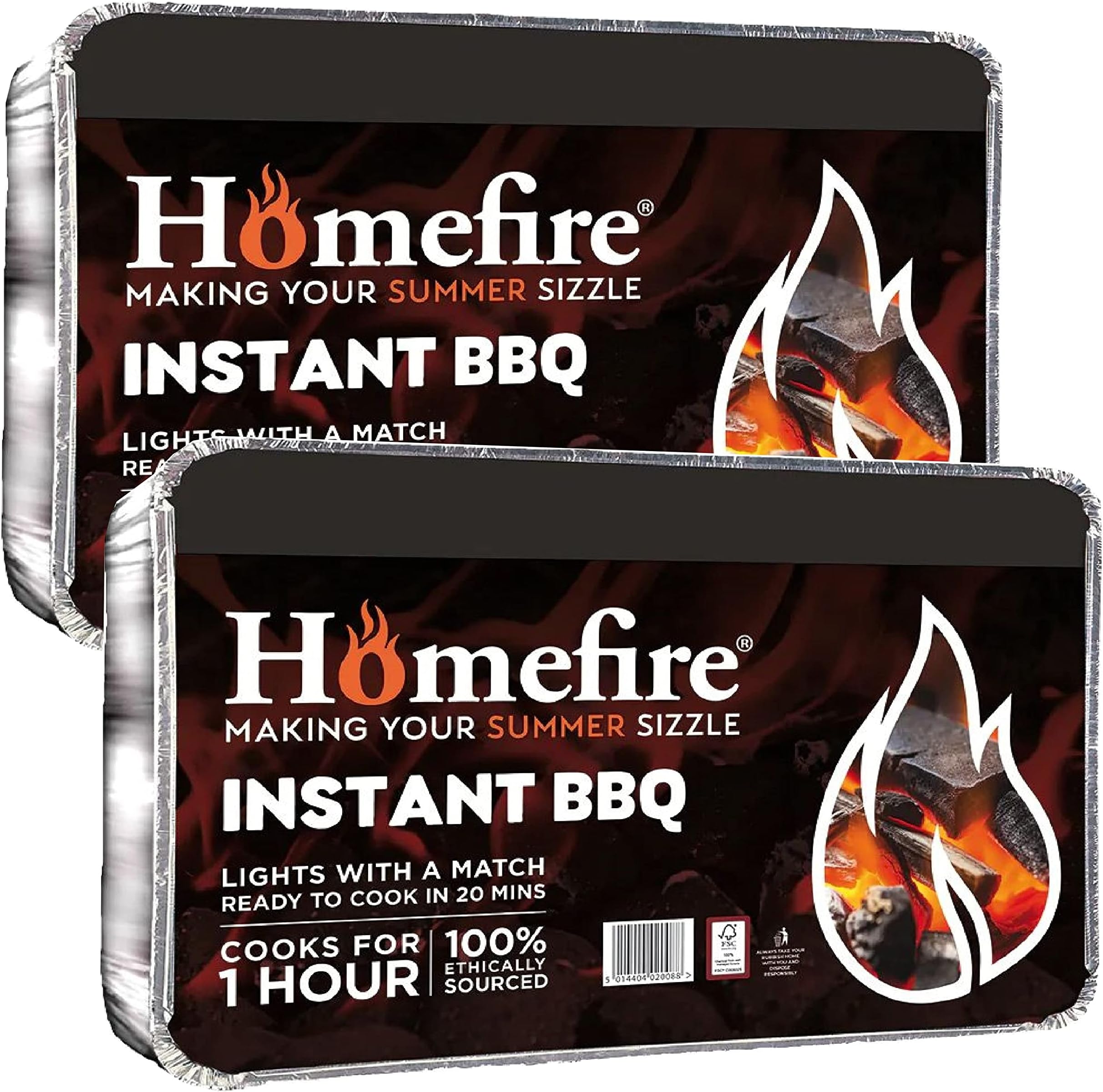 TOPLINE Homefire Instant BBQ Disposable Tray - Pack of 2 Party Size ...