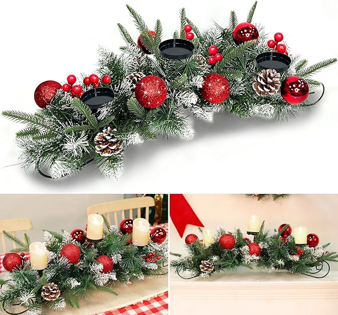 Amazon.com: TURNMEON 30'' Christmas Tabletop Centerpiece with 3 Candle ...