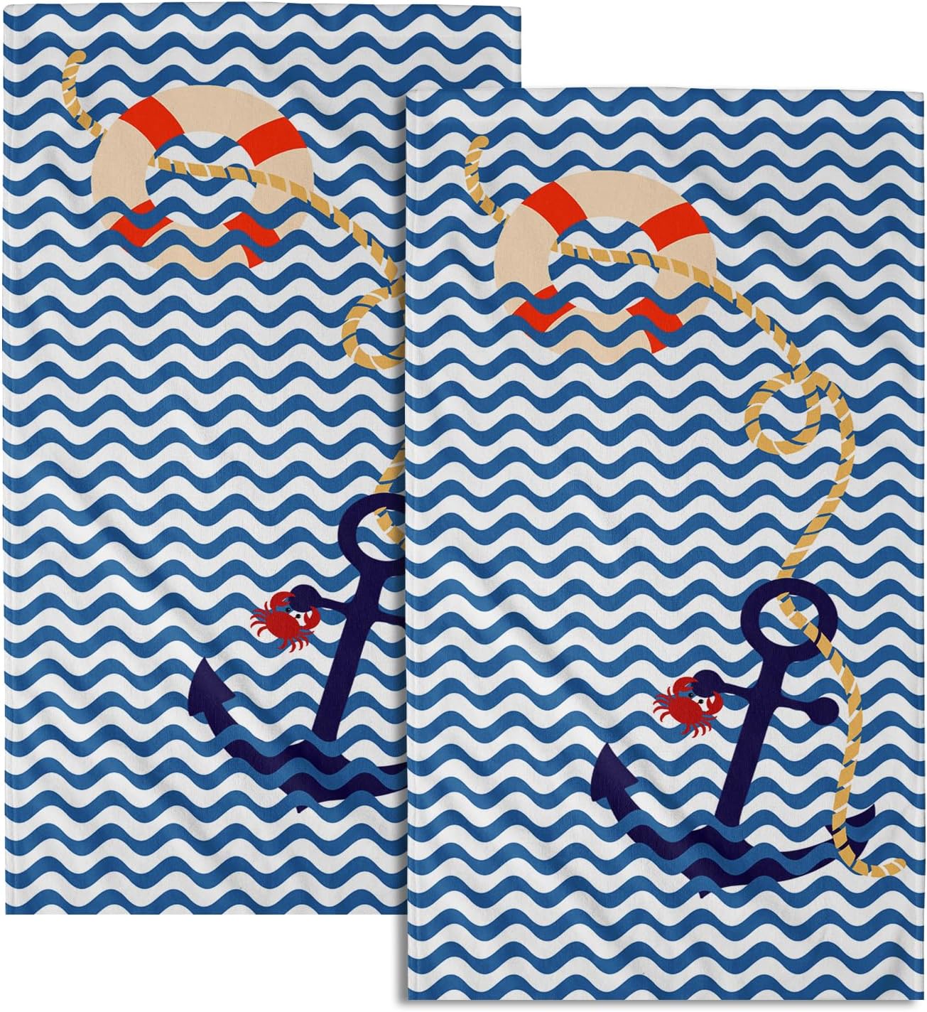 Amazon.com: Giwawa Nautical Anchor Hand Towel Set of 2 Blue Wavy ...