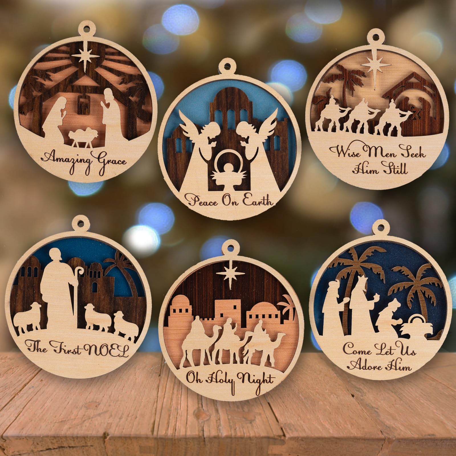 Amazon.com: 6Pcs Nativity Scene Christmas Tree Decorations Wooden ...