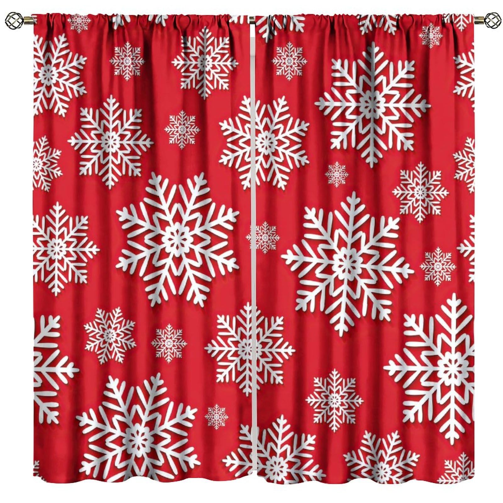 Amazon.com: White Snowflakes Decorative Window Curtains, Winter Red ...