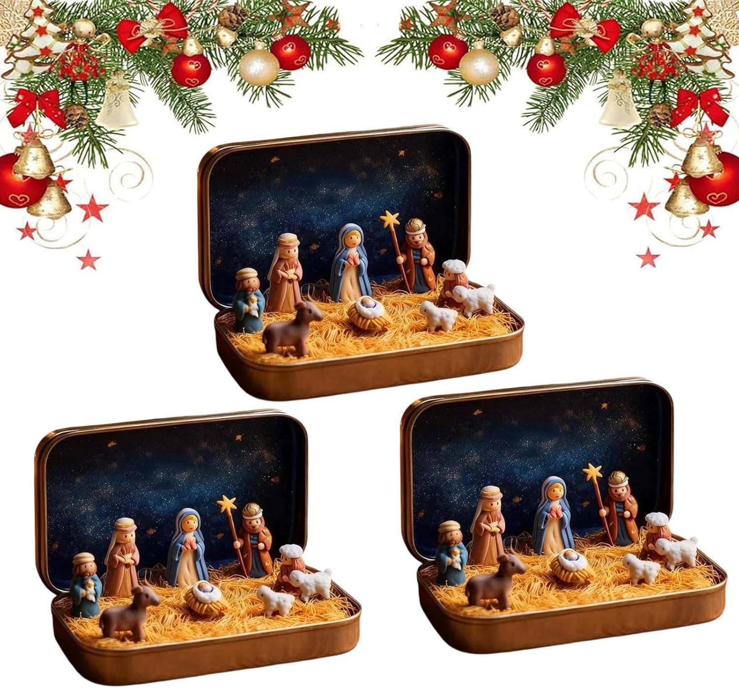 Amazon.com: Mini Christmas Nativity Set in a Tin Box, Portable Pocket ...