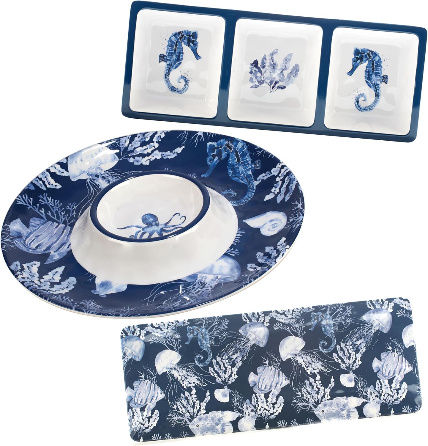Amazon.com | Sea Life Melamine 3-Piece Hostess Serving Set – Coastal ...