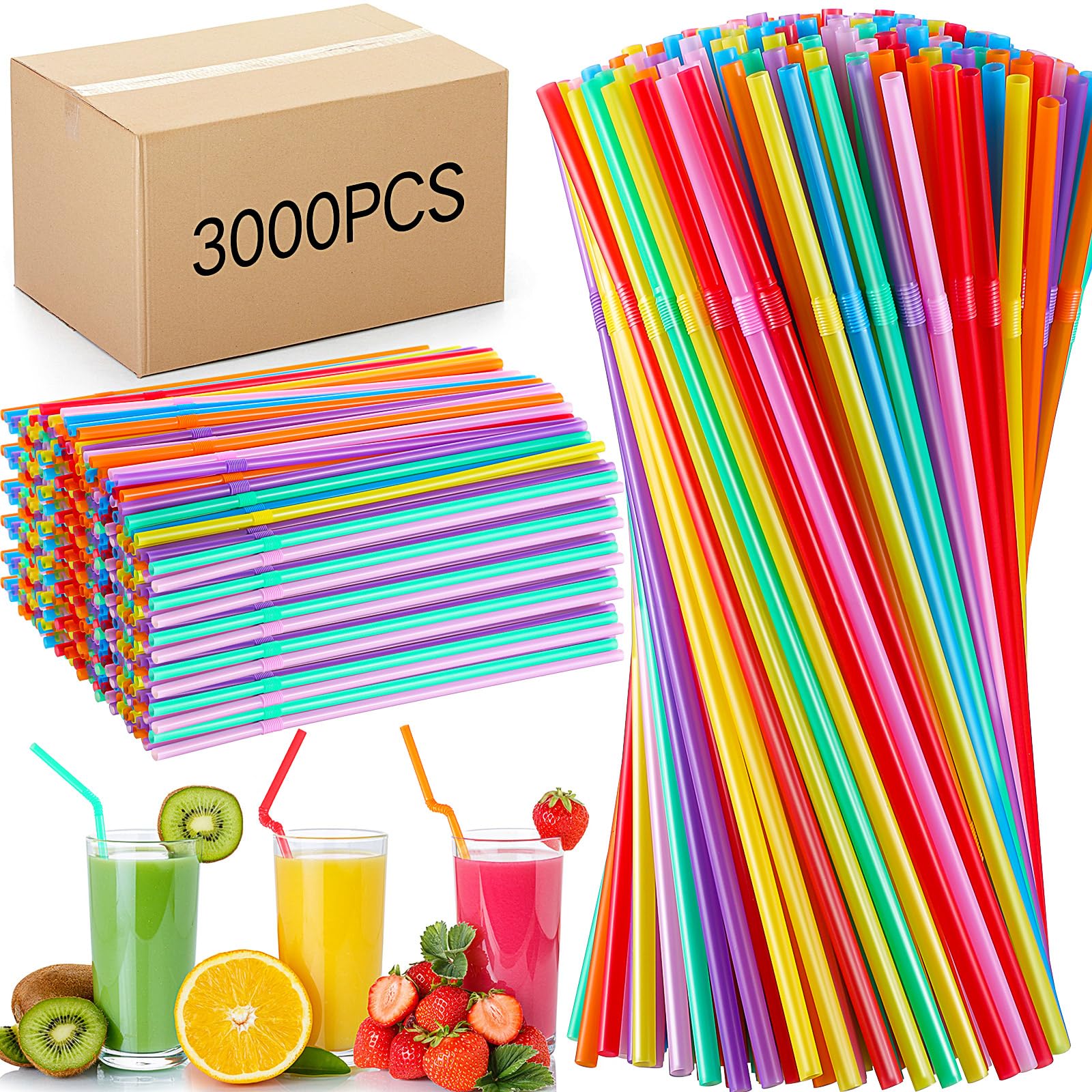 Amazon.com: Eaasty 3000 Pcs Flexible Plastic Straws Bulk, Disposable ...