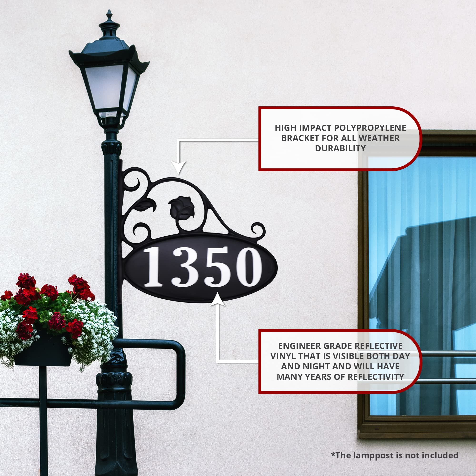 Lighted Lamp Post With Address Sign