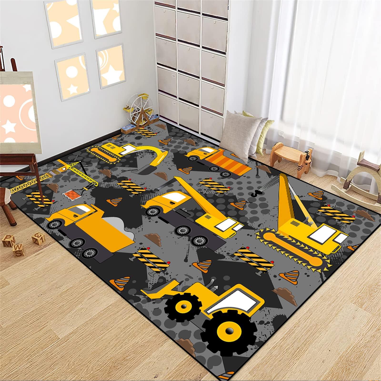 Amazon.com: Tinideya 30 Inch Kids Excavator Bedroom Rug, Hand Tufted ...