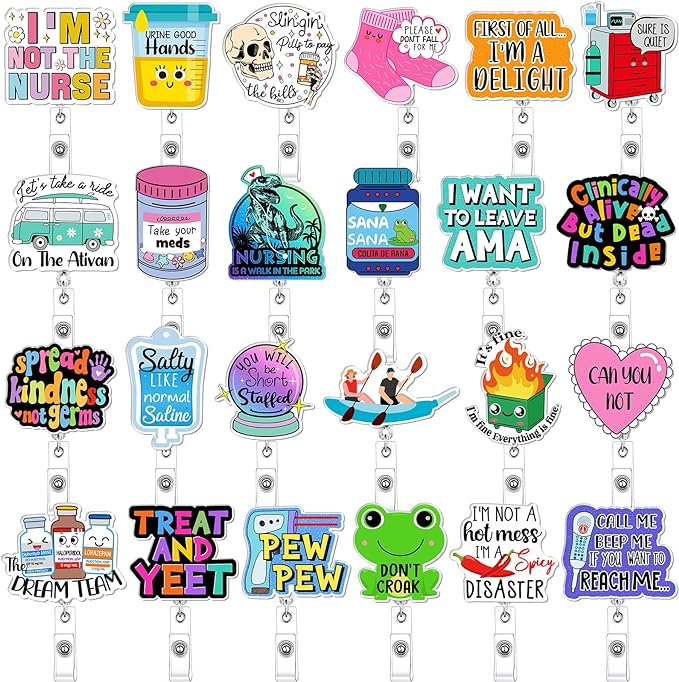 Amazon.com : Feifeiya 24 Pcs Funny Badge Reel Nurse Cute Retractable ...