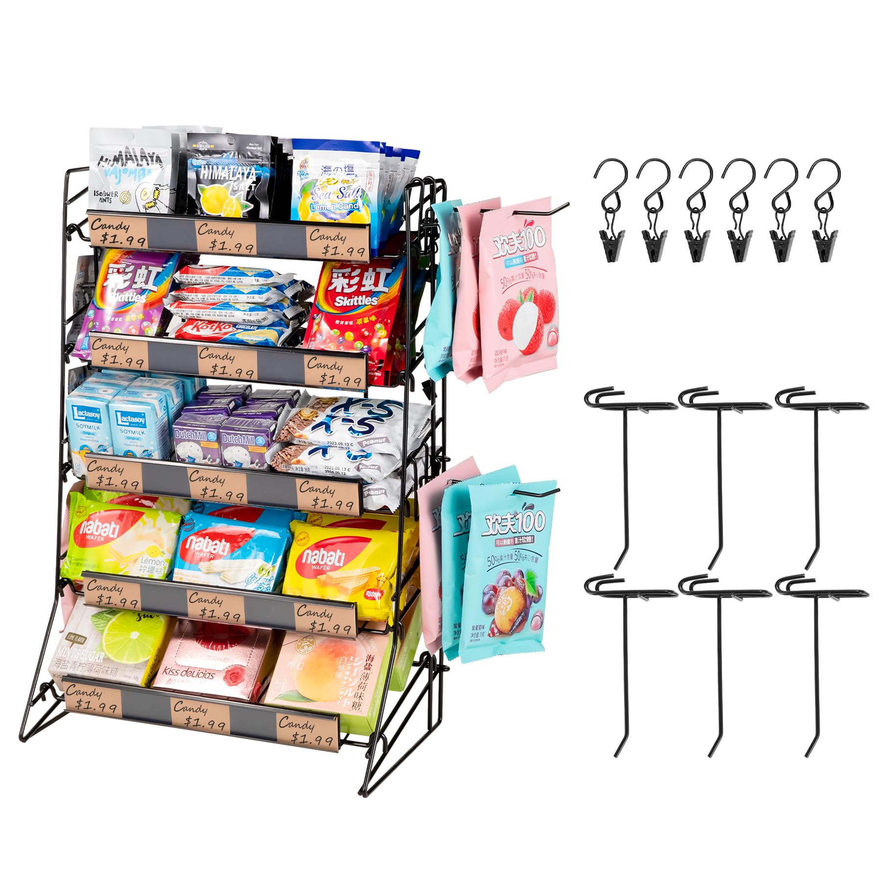 WWN 5-Tier Candy Display Rack - Snack Stand with Snack Clips ...