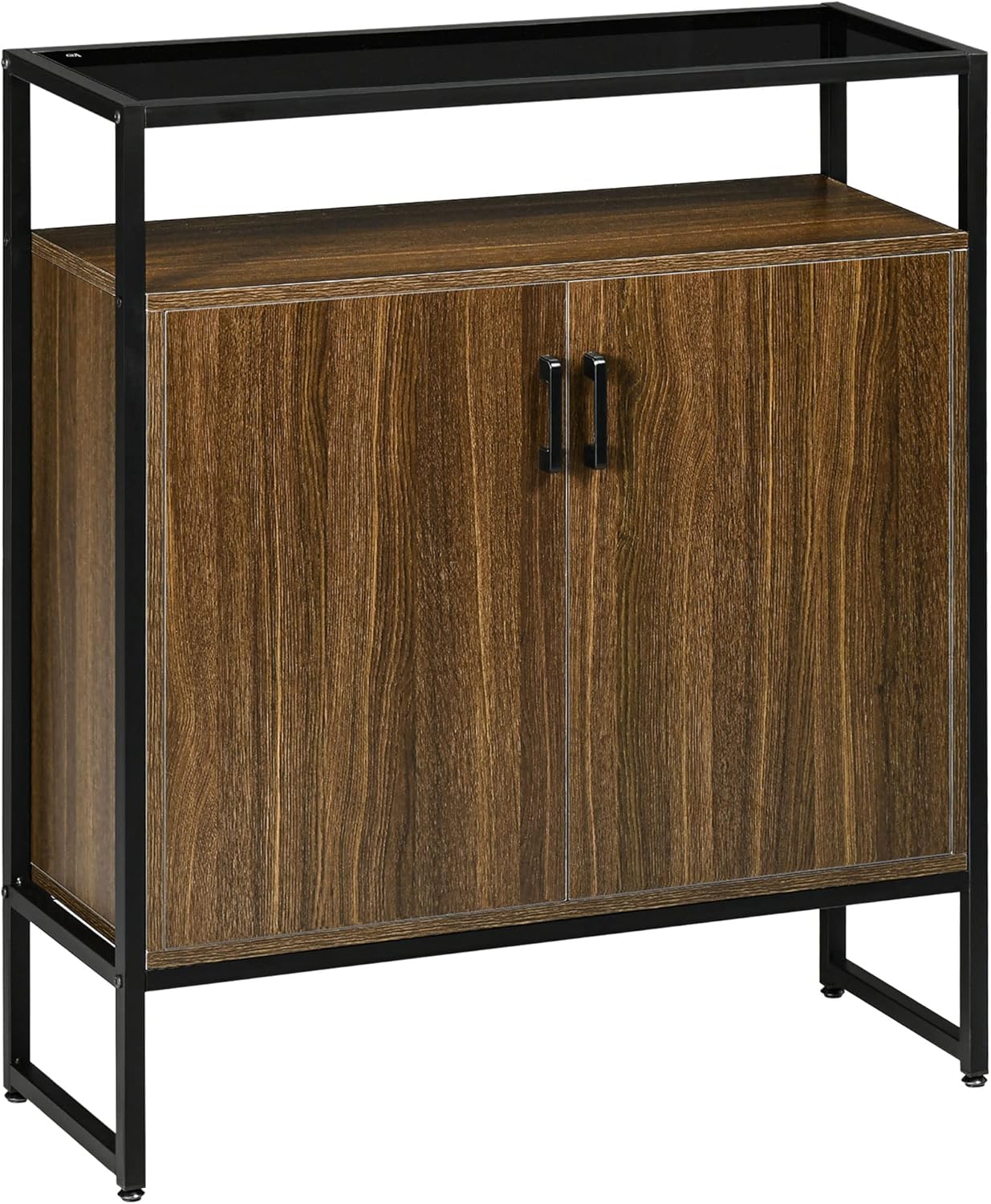 HOMCOM Buffet Cabinet, Glass Tabletop Accent Sideboard with Storage ...