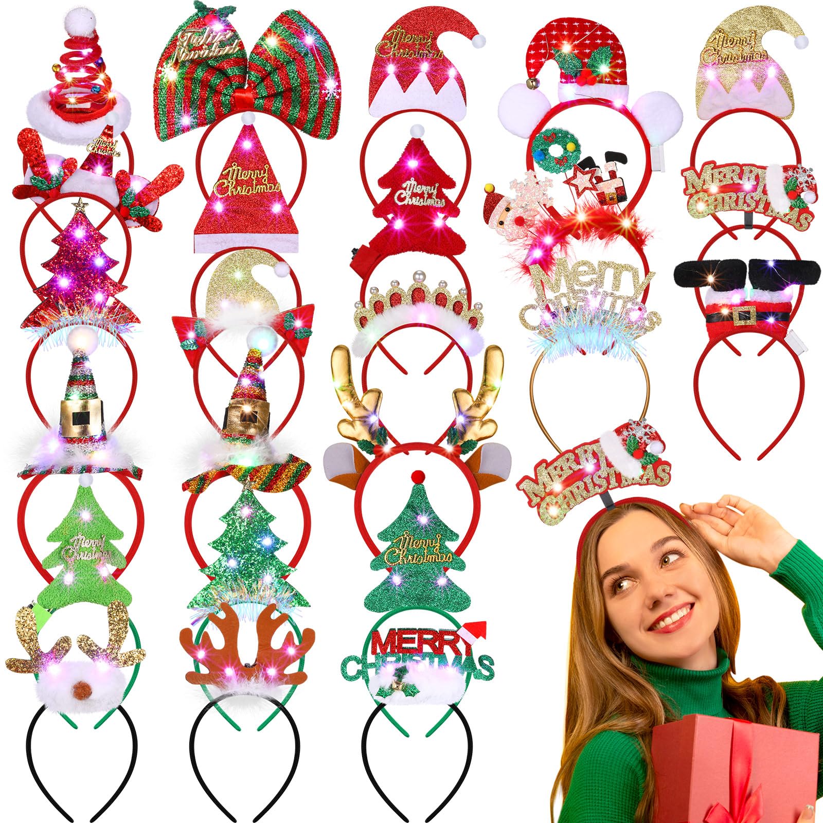 Zeyune 24 Pcs LED Christmas Headbands Holiday Party Costume Headwear ...