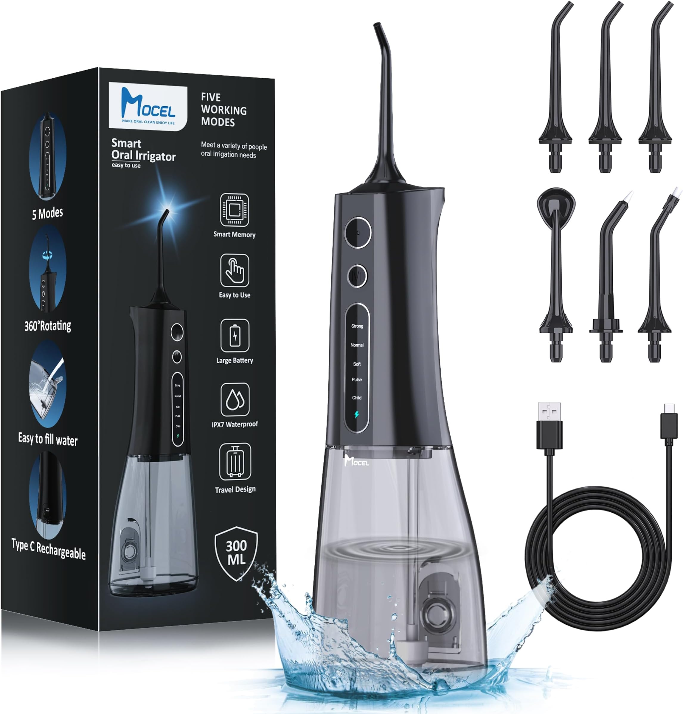 Amazon.com: Water Dental Flosser Cordless Teeth Cleaning MOCEL 5 Modes ...