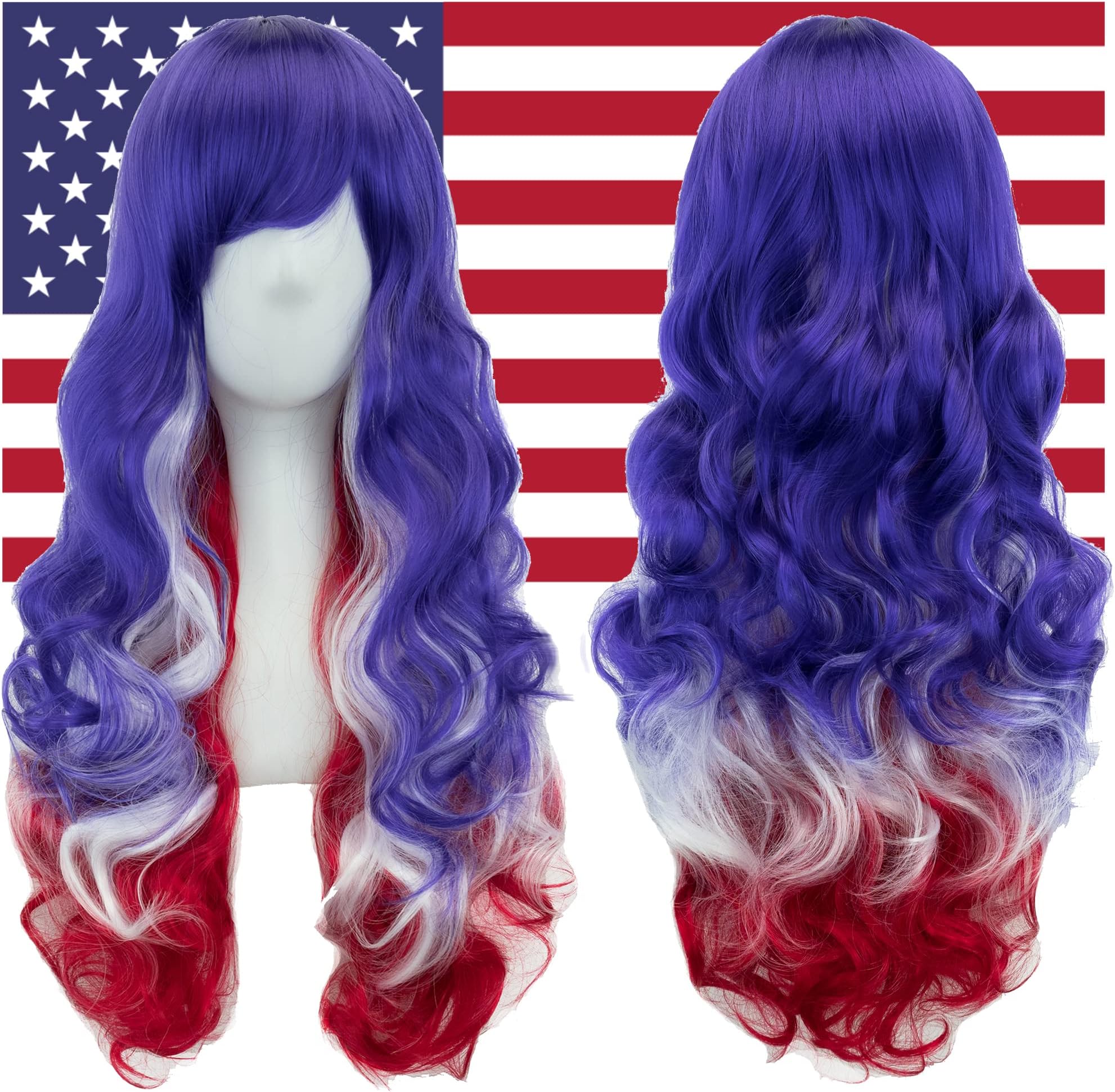 Amazon.com: OMORFIEER Long Wavy Wigs for Women American Flag Wig 4th of ...