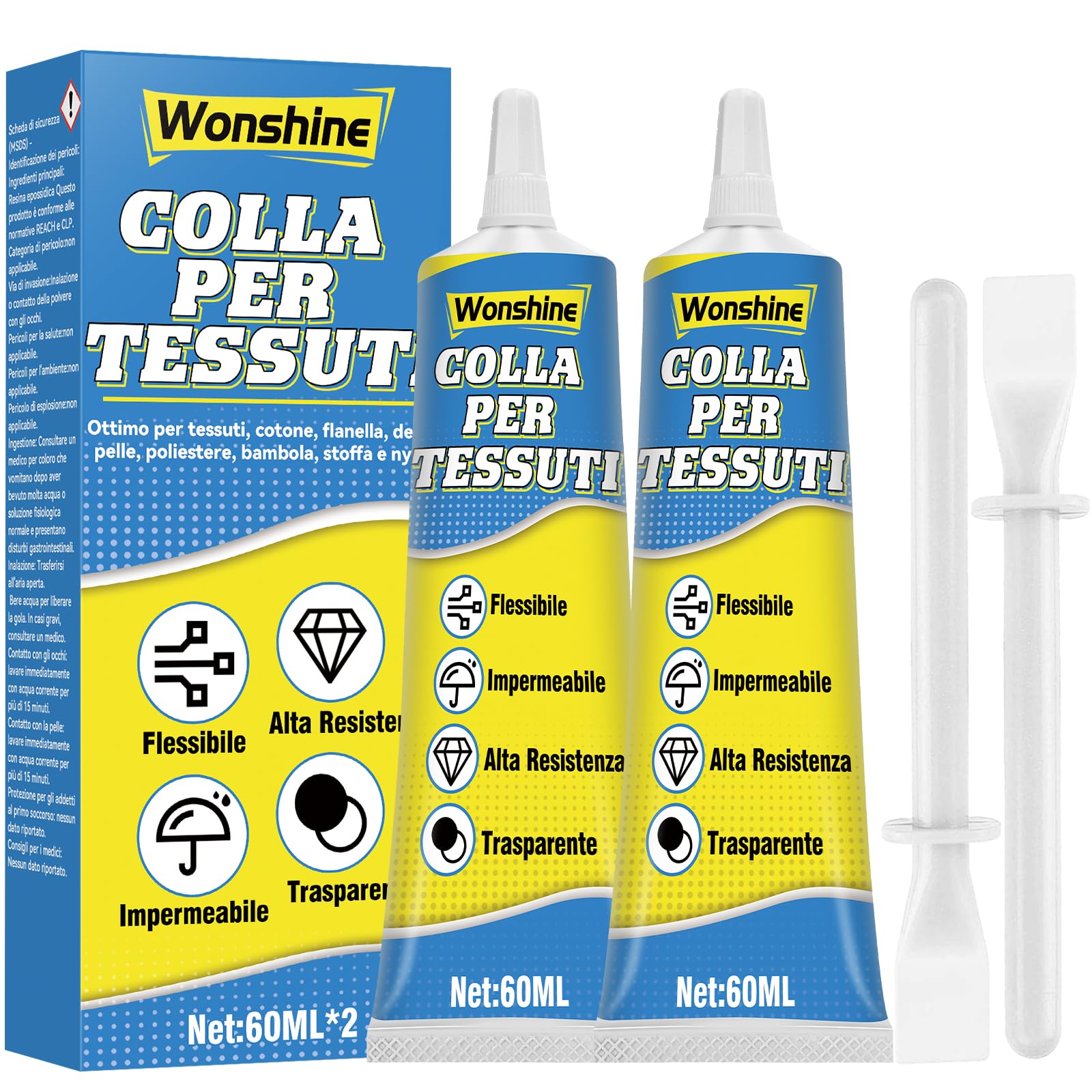 60 ML 2 Pack Colla Per Tessuti, Trasparente Colla Tessuti, Colla per ...