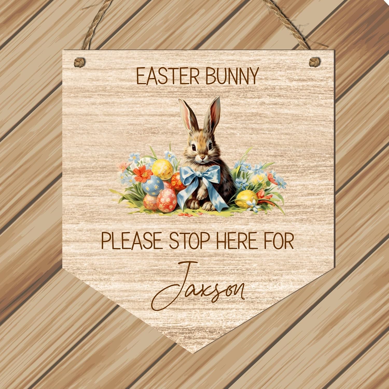 Personalised Easter Bunny Stop Here Banner Gift Plaque | Custom Name ...